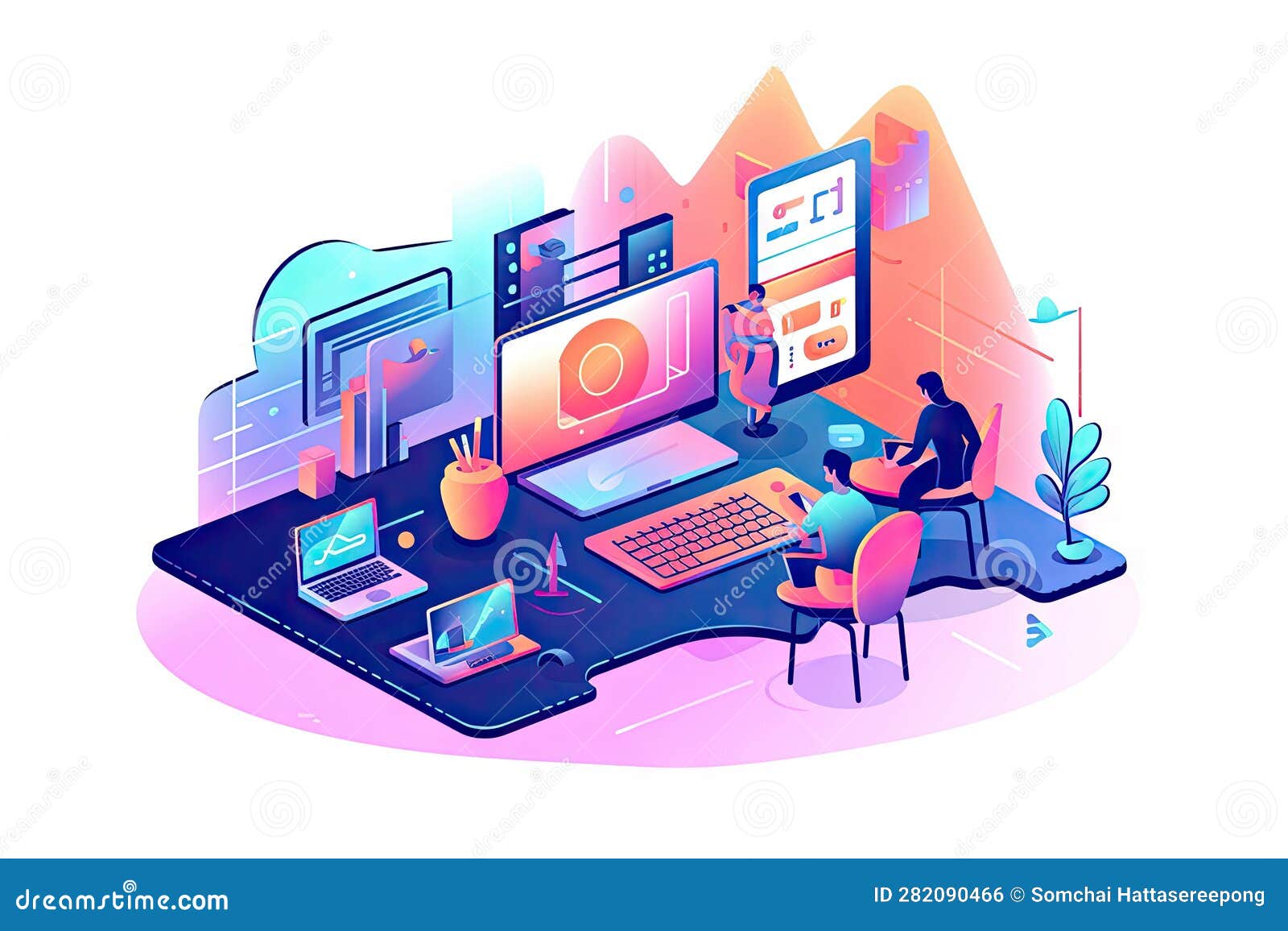 Work Together for Tech Company Illustration Generated with AI Stock ...