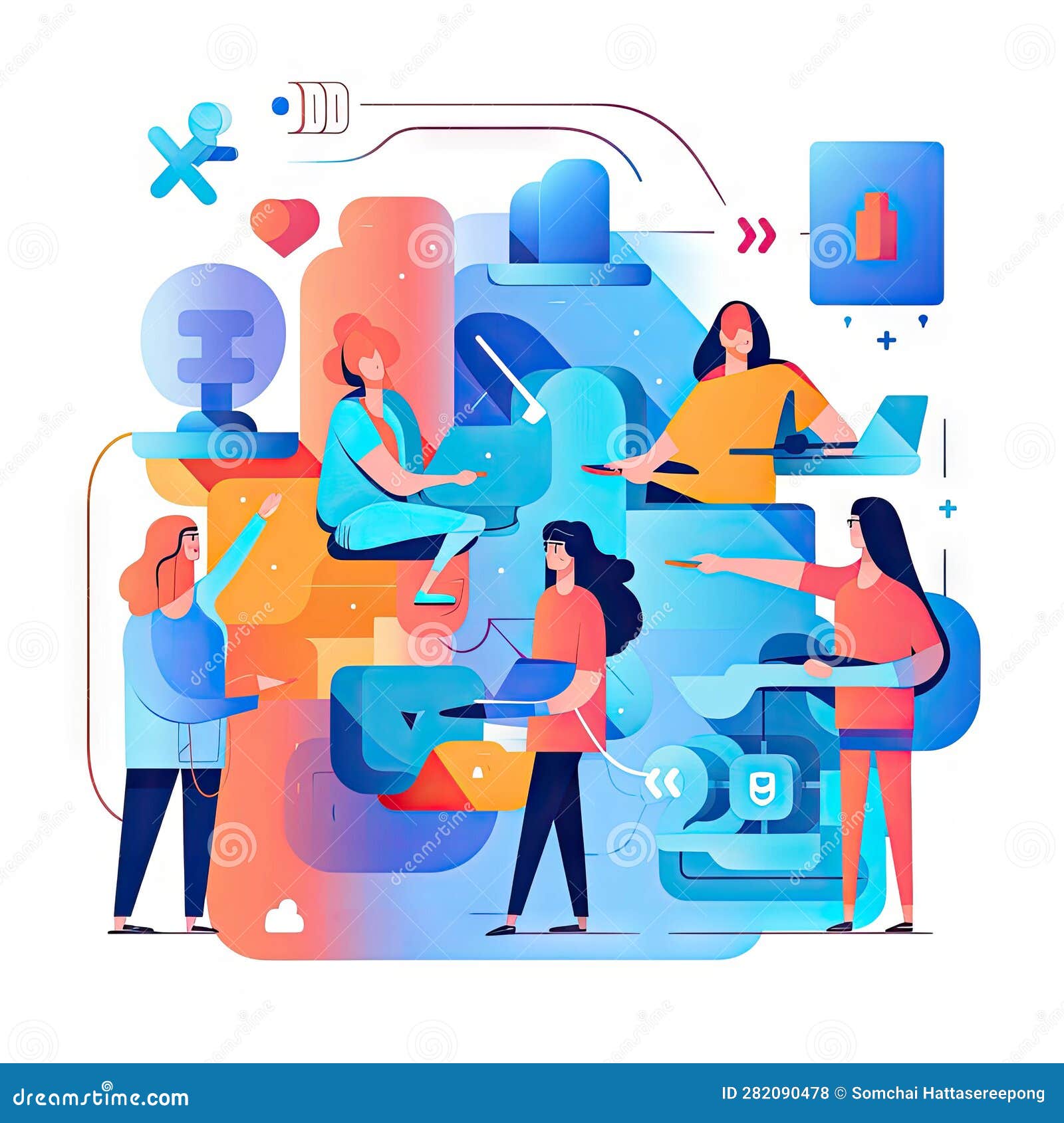 Work Together for Tech Company Illustration Generated with AI Stock ...
