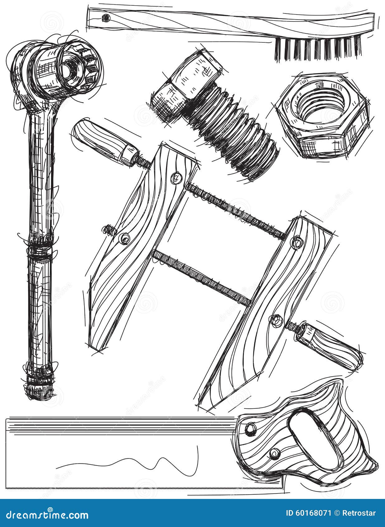 Work tool sketches stock vector. Illustration of hand - 60168071
