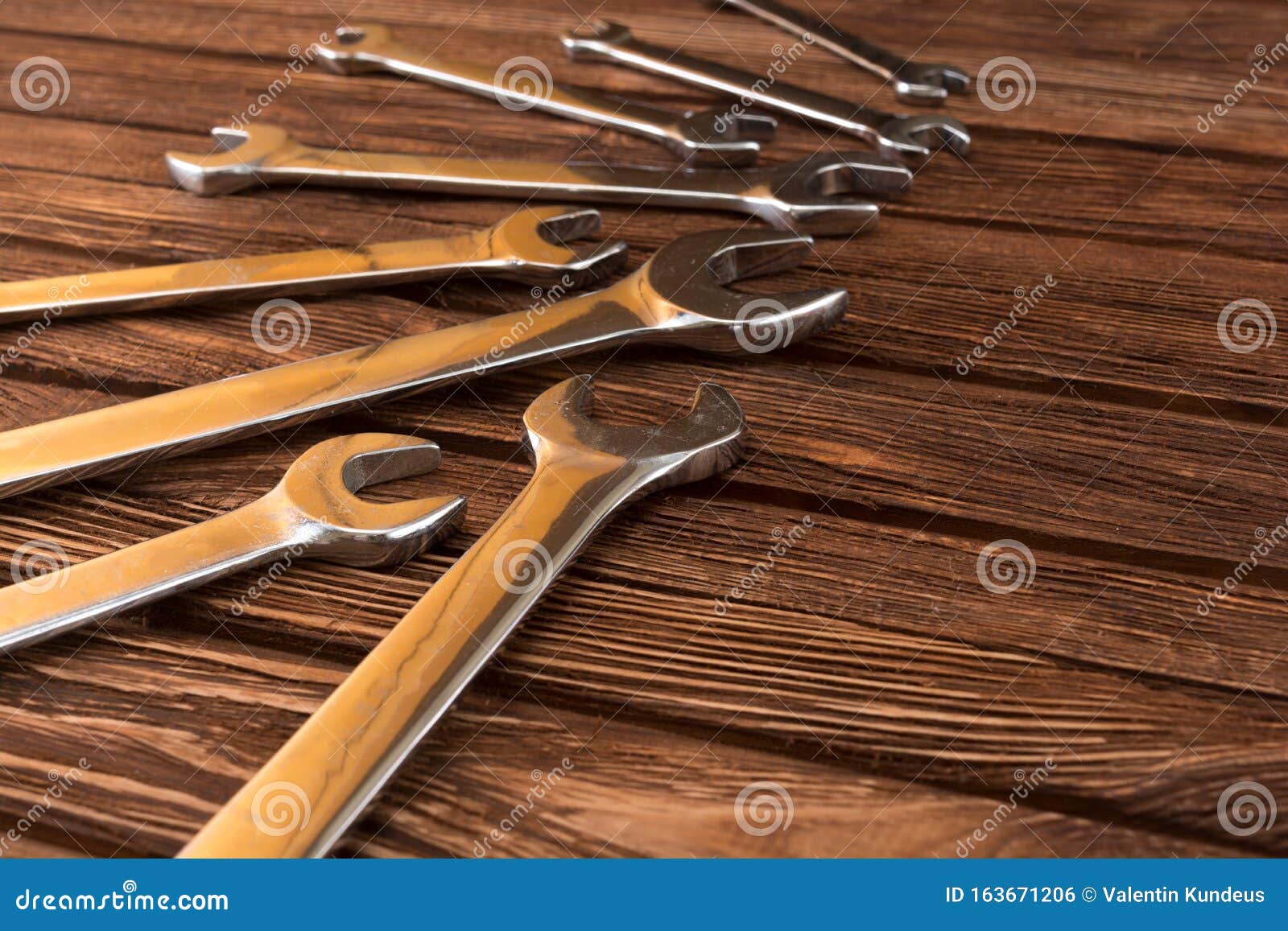 Work Tool of the Wizard. Wrenches on a Wooden Surface Stock Photo ...