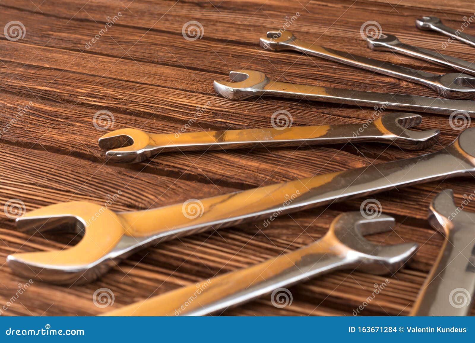 Work Tool of the Wizard. Wrenches on a Wooden Surface Stock Photo ...