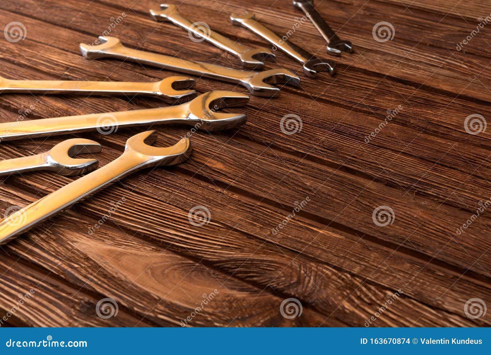 Work Tool of the Wizard. Wrenches on a Wooden Surface Stock Photo ...