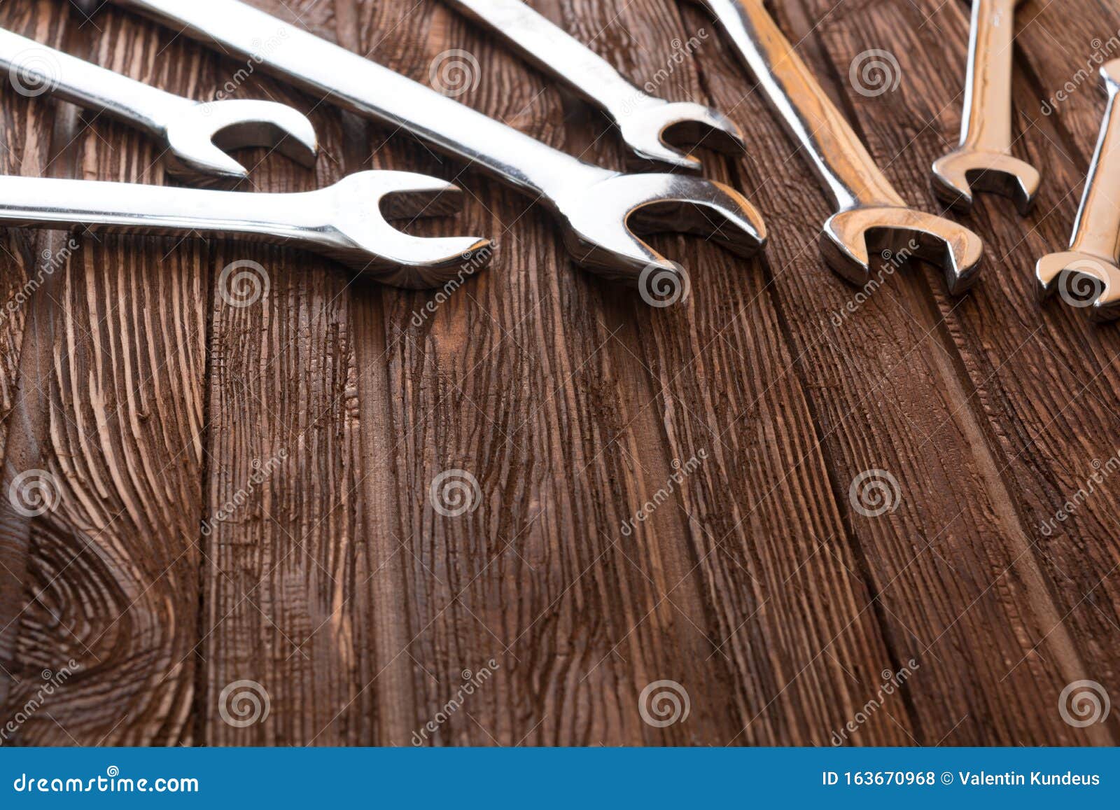 Work Tool of the Wizard. Wrenches on a Wooden Surface Stock Photo ...