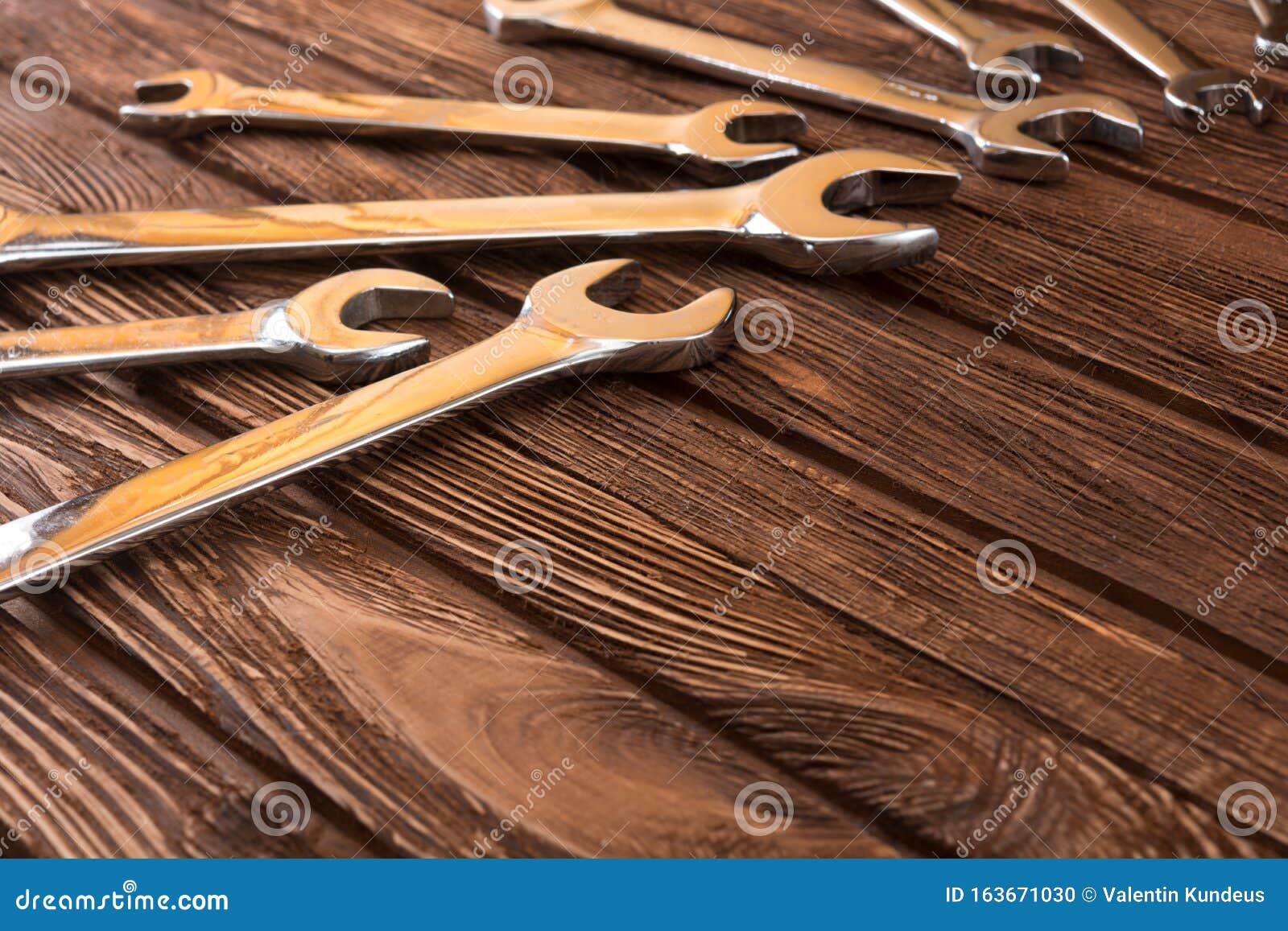 Work Tool of the Wizard. Wrenches on a Wooden Surface Stock Photo ...