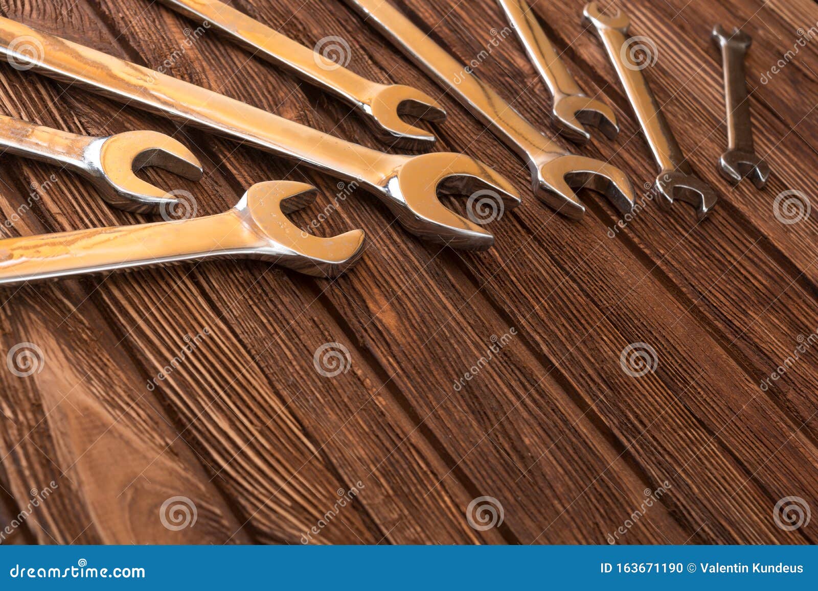 Work Tool of the Wizard. Wrenches on a Wooden Surface Stock Photo ...