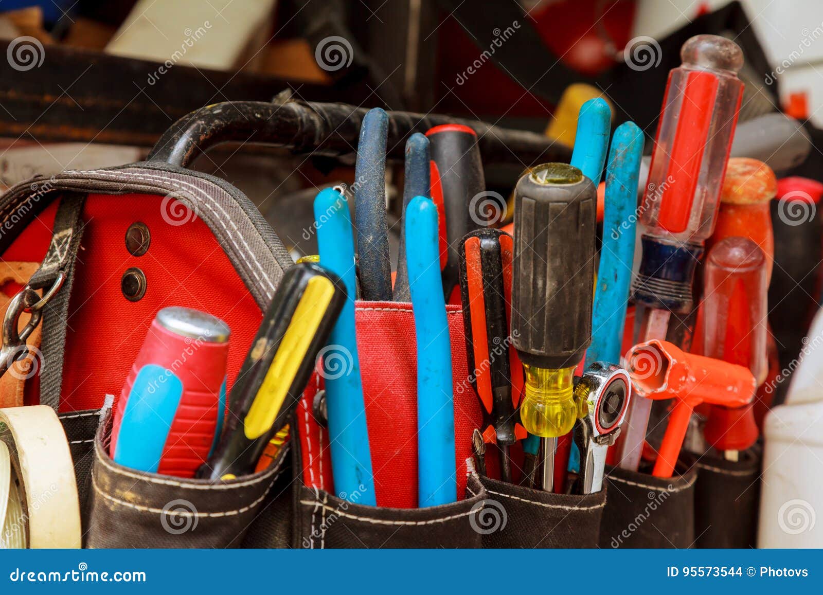 Work Tools in Bag on Wood Background. Stock Photo - Image of branch ...