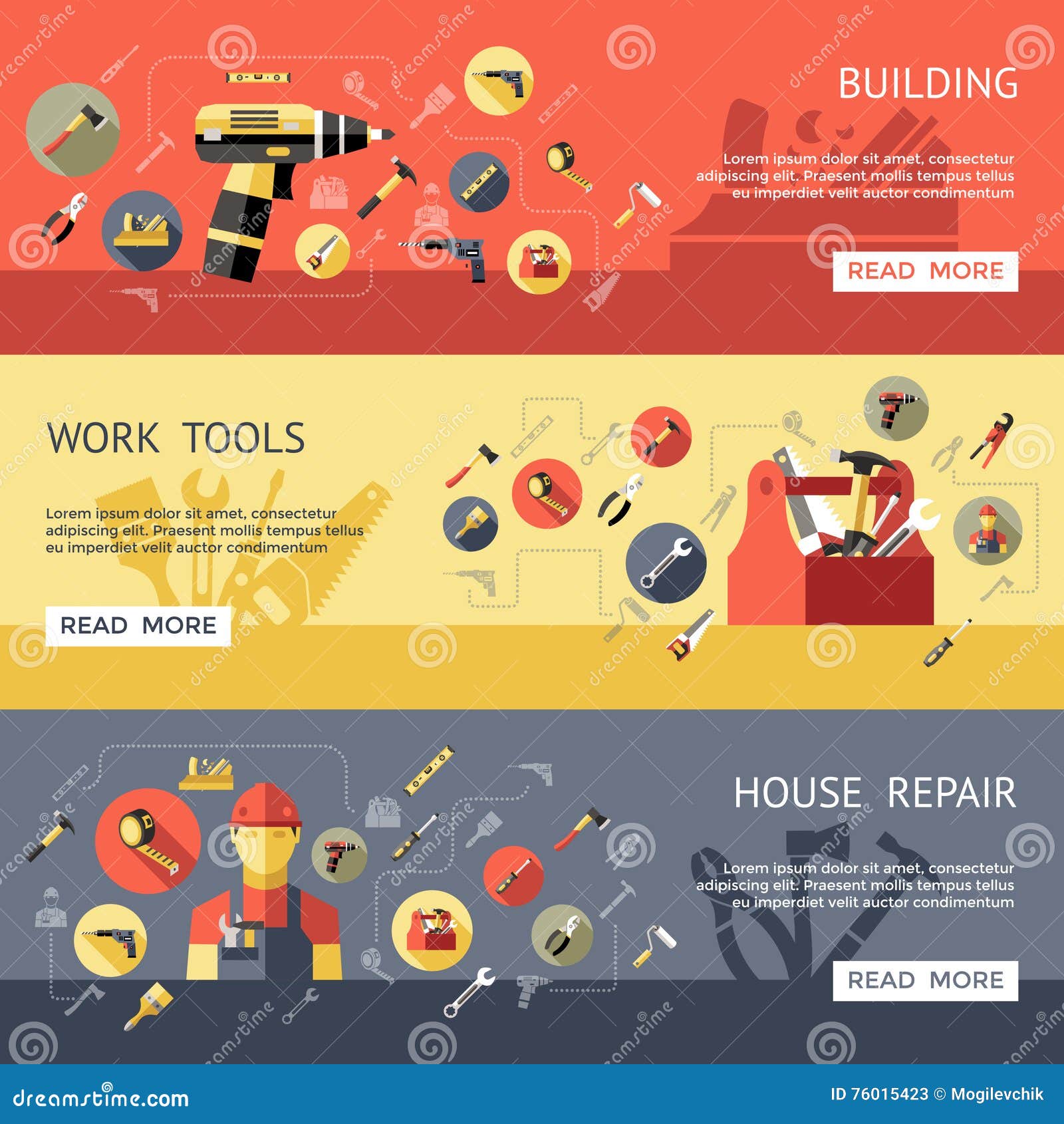 Work Tools Banner Set stock vector. Illustration of electric - 76015423