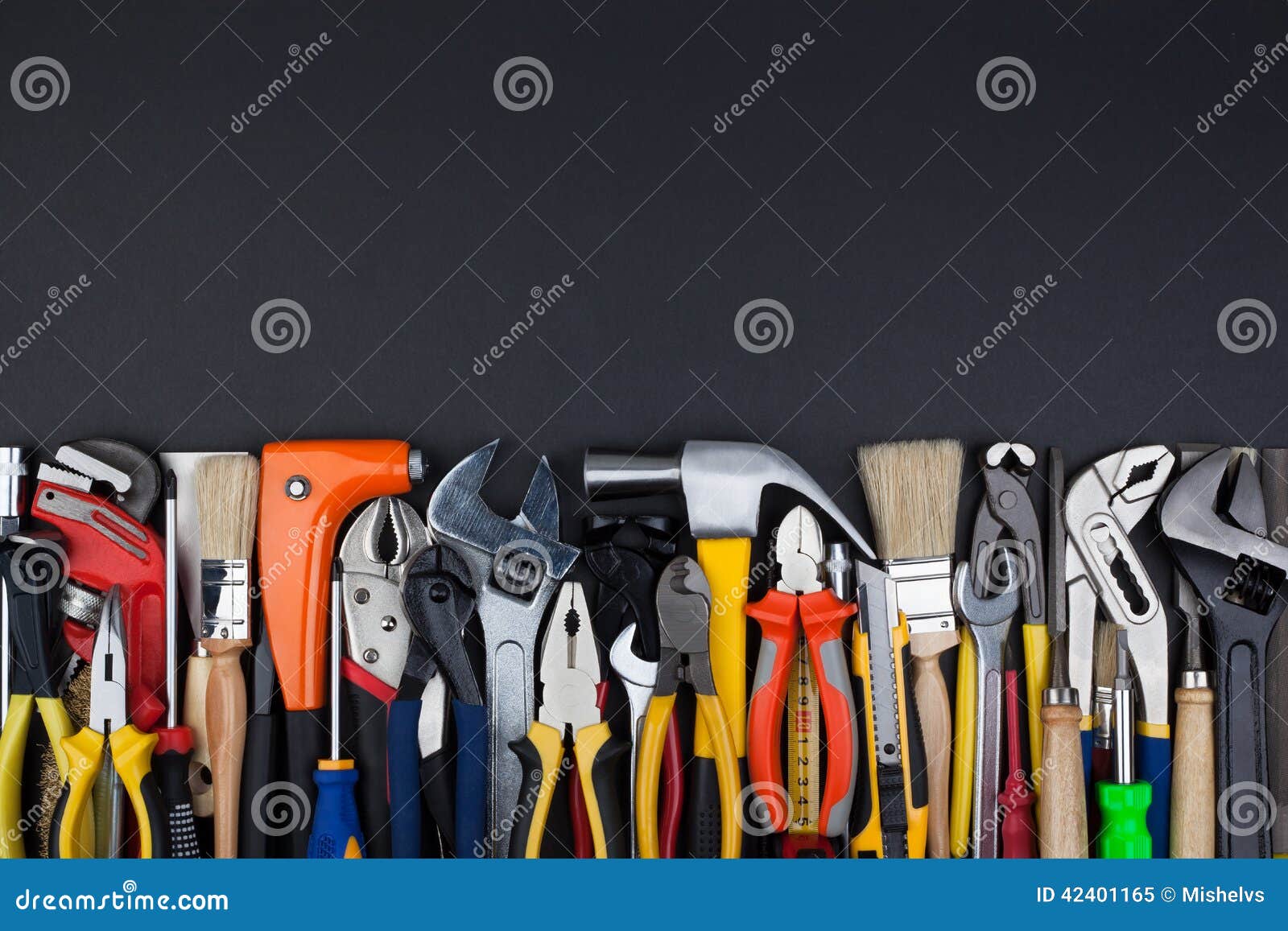 Work Tools on Black Background. Stock Image - Image of construction ...