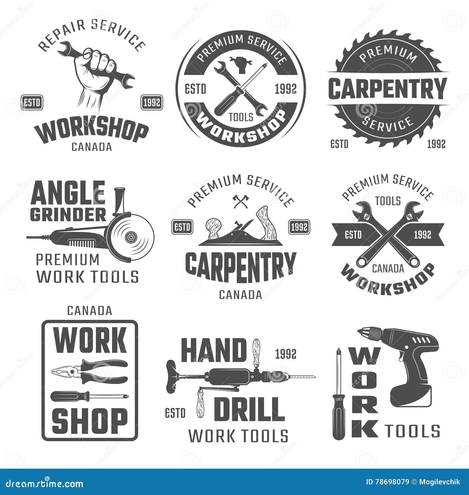 Work Tools Black White Emblems Stock Vector - Illustration of gear ...