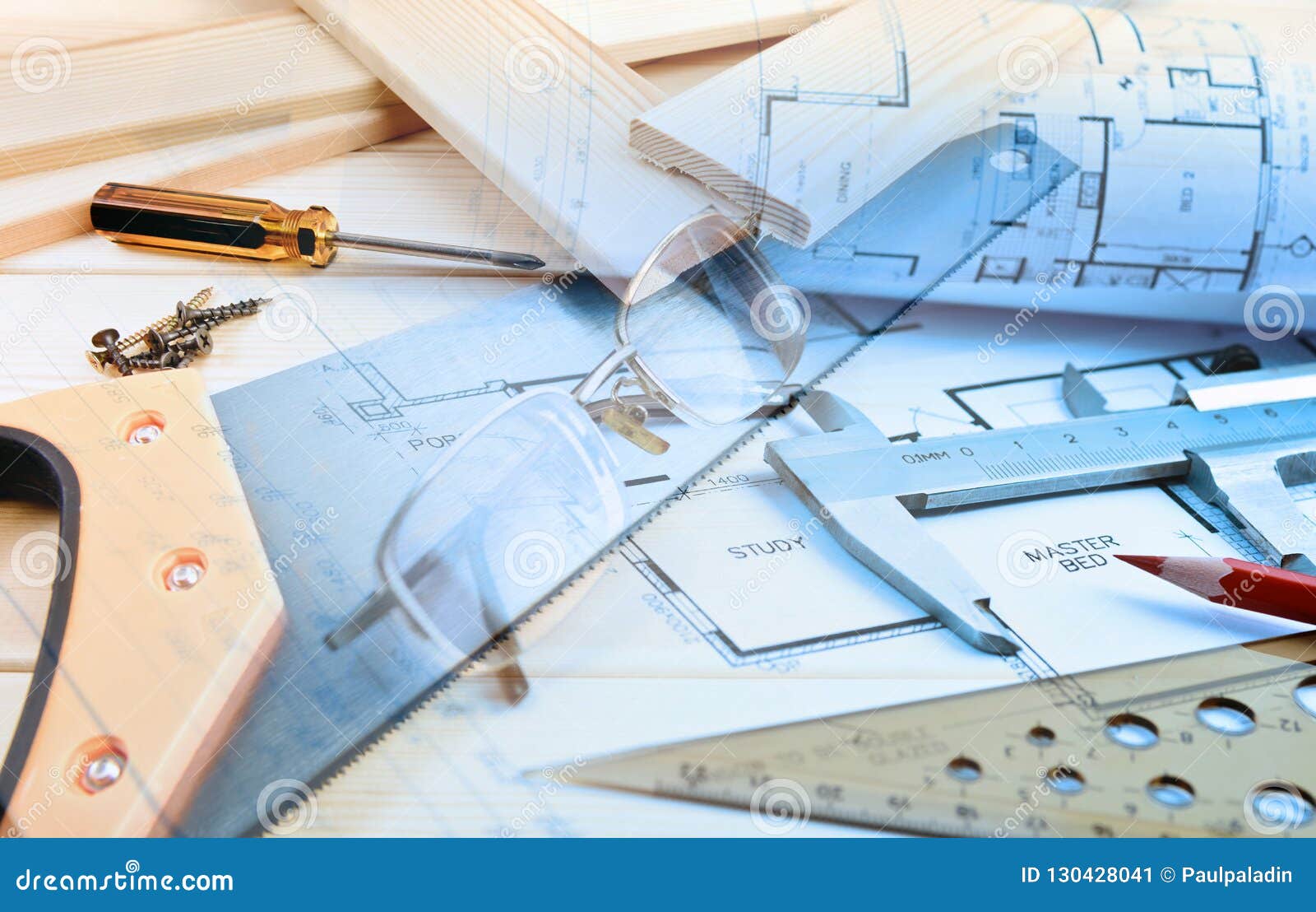Work tools and blueprints stock image. Image of home - 130428041