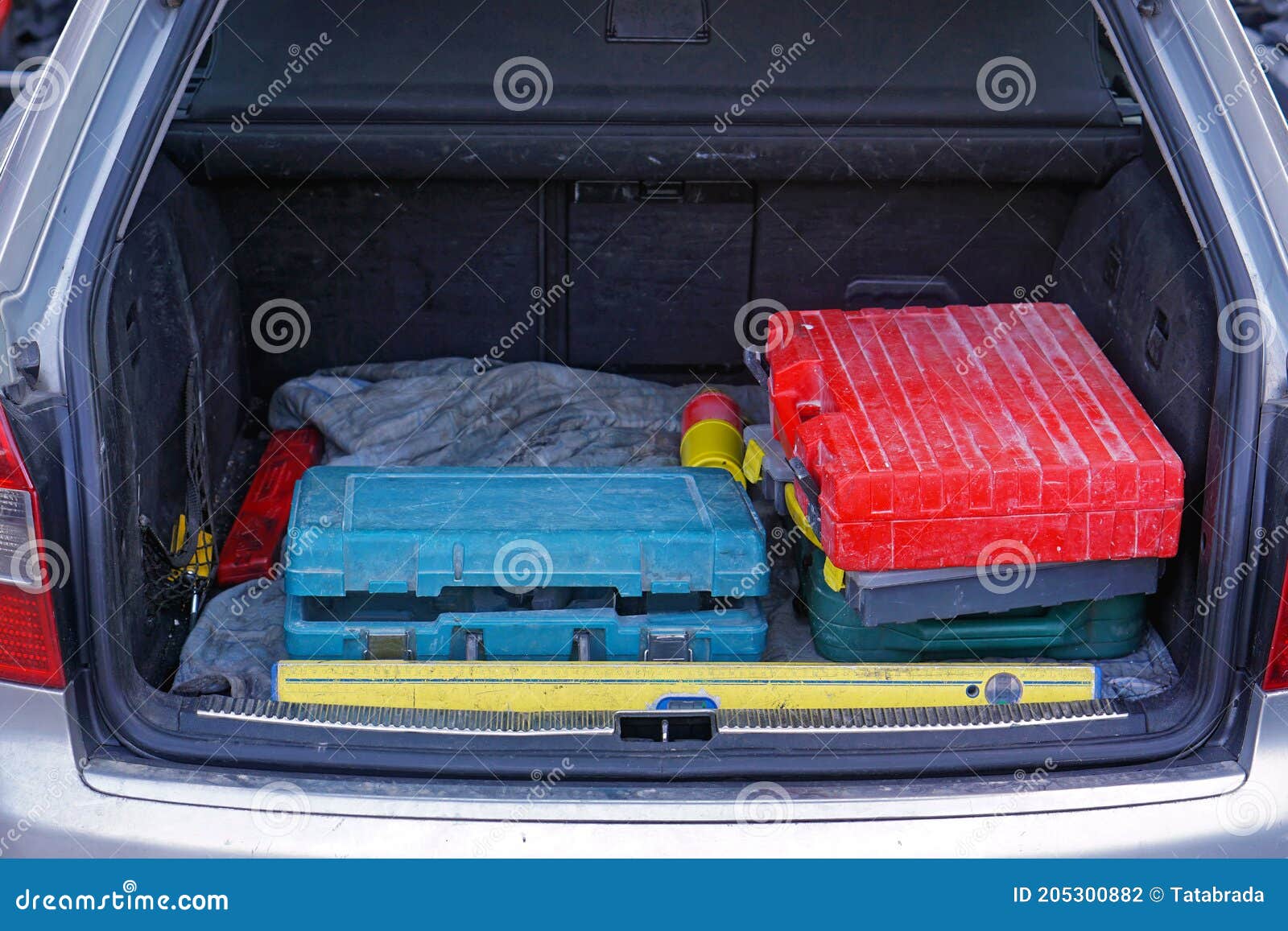 Work tools in trunk stock photo. Image of tool, rear - 205300882