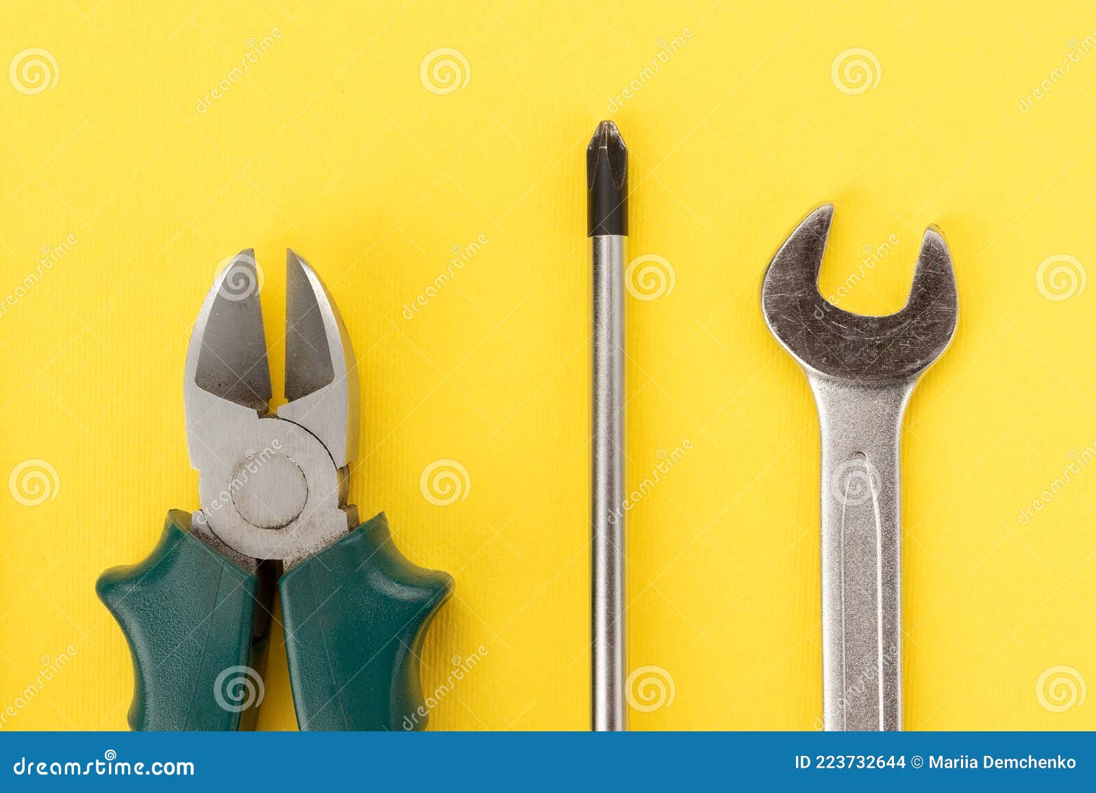Work Tools on Yellow Background Stock Photo - Image of screwdriver ...
