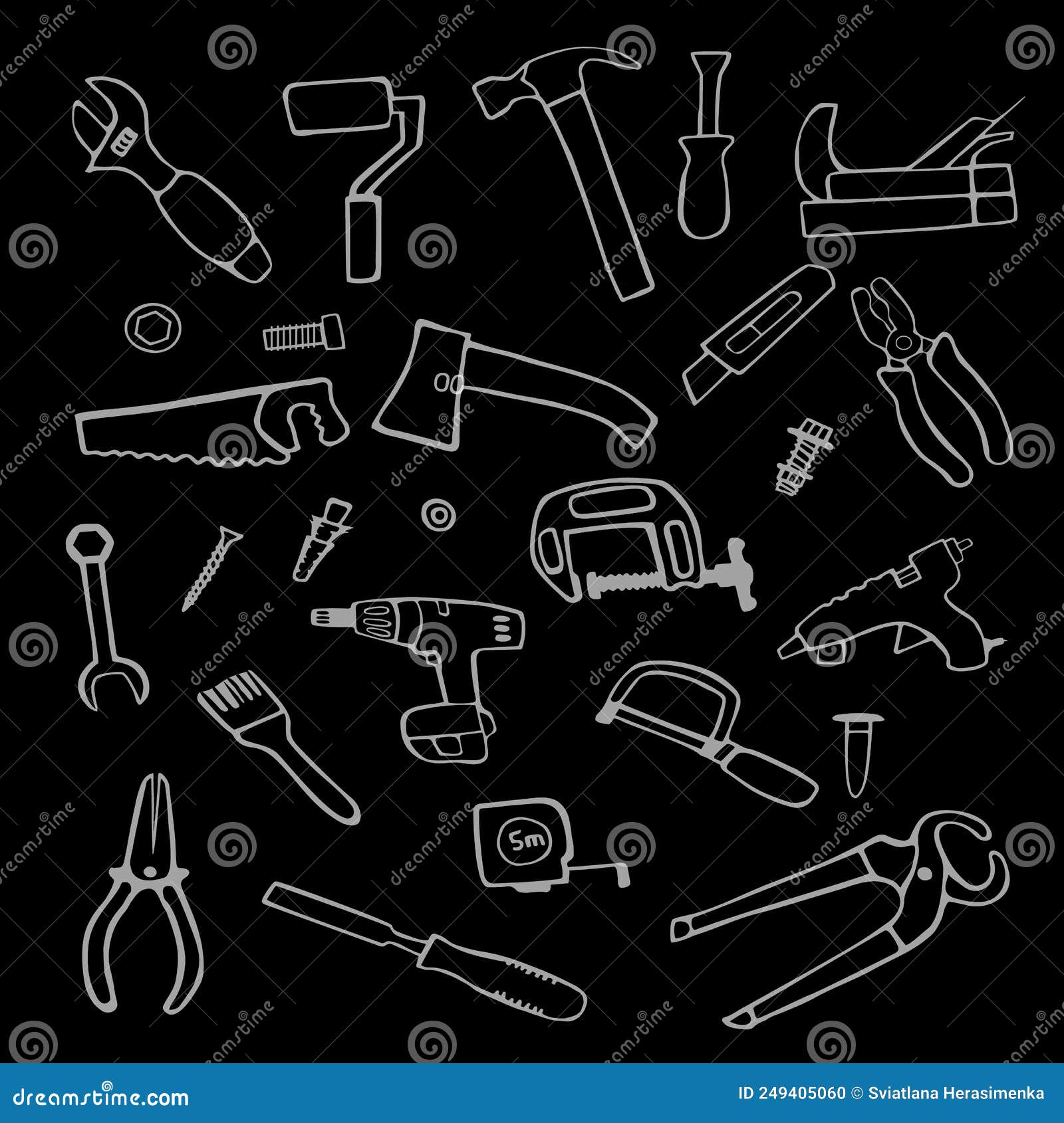 Work Tools Chalk Sketch Icons. Engineer Drawing Style. Vector ...
