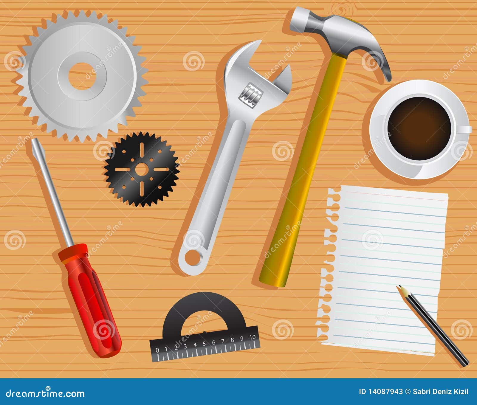 Work tools and desk stock vector. Illustration of note - 14087943