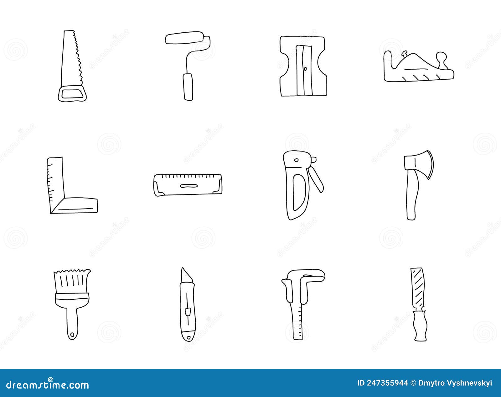 Work Tools Doodles Isolated on White. Stock Vector - Illustration of ...
