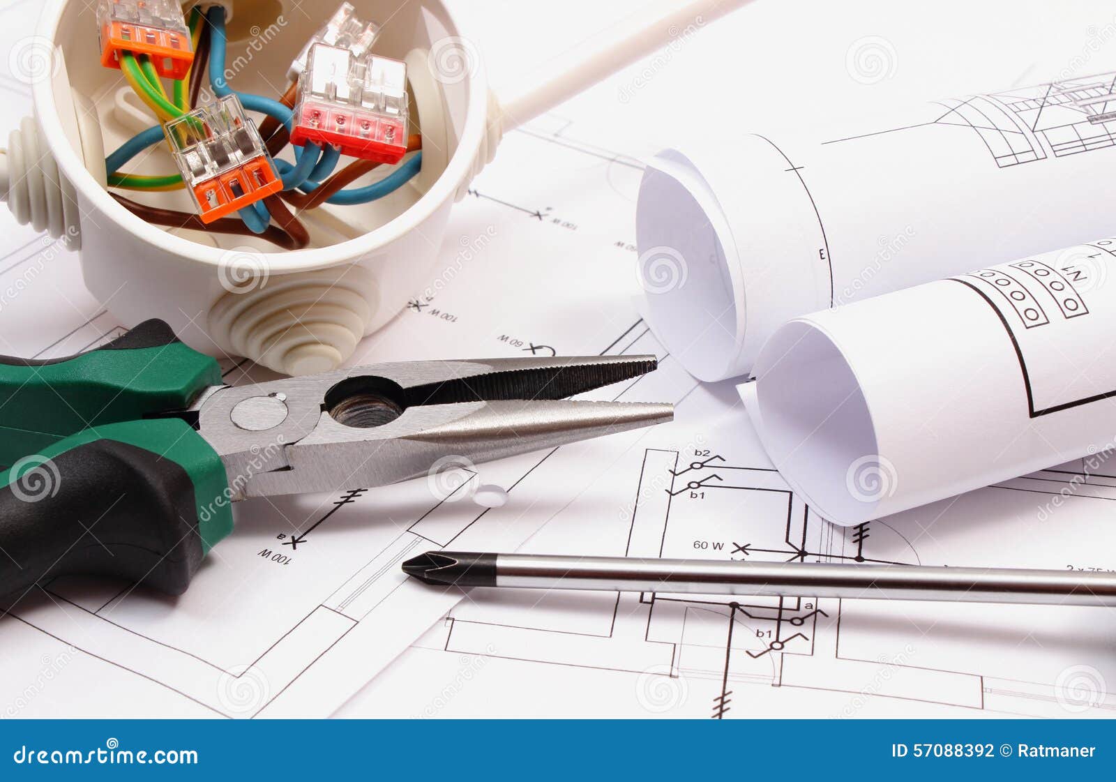 Work Tools, Electrical Box with Cables and Electrical Construction ...