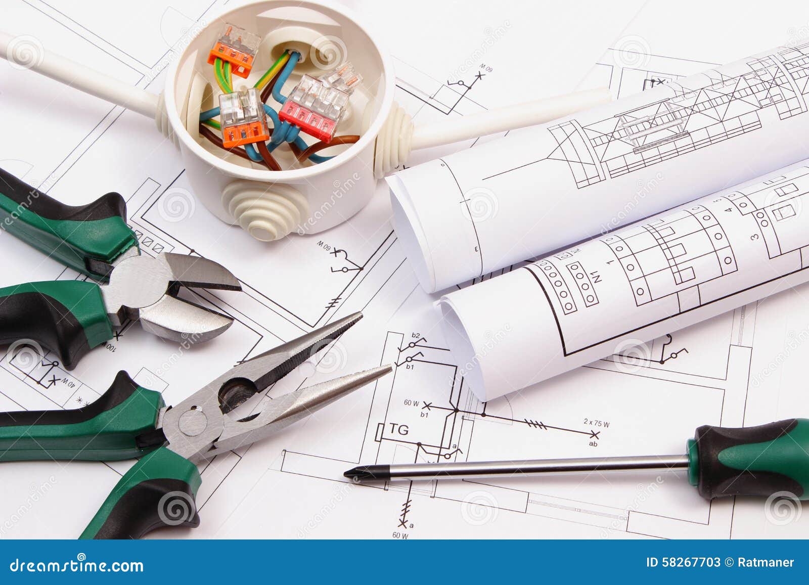 Work Tools, Electrical Box with Cables and Electrical Construction ...