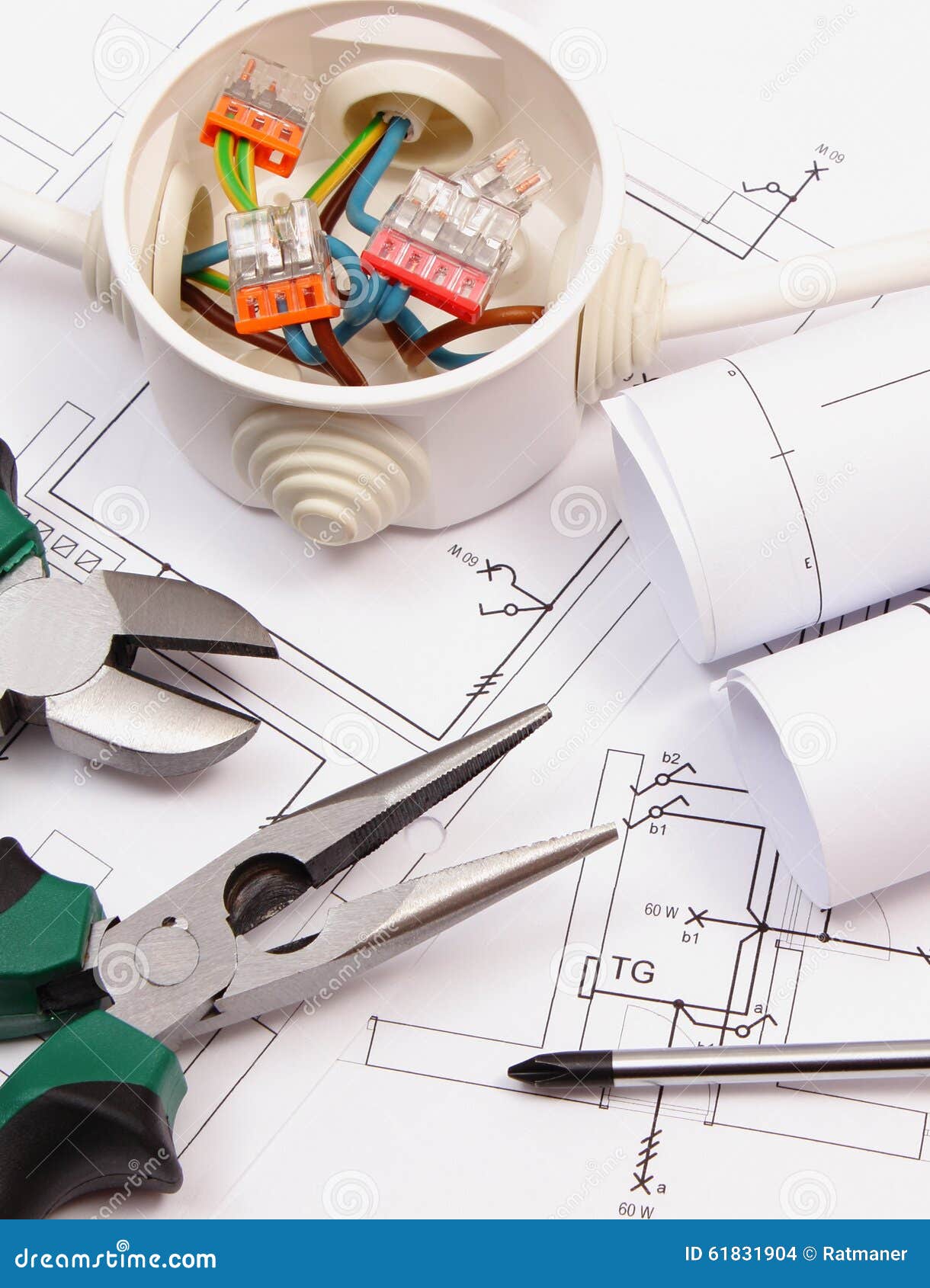 Work Tools, Electrical Box with Cables and Electrical Construction ...