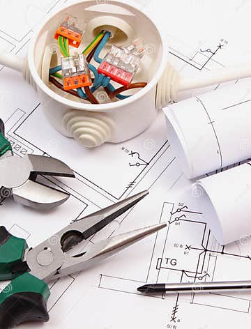 Work Tools, Electrical Box with Cables and Electrical Construction ...