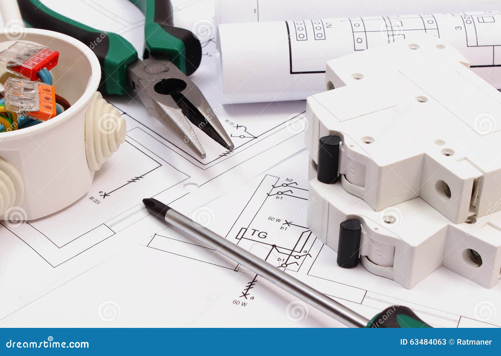 Work Tools, Electrical Box and Fuse, Electrical Construction Drawing ...