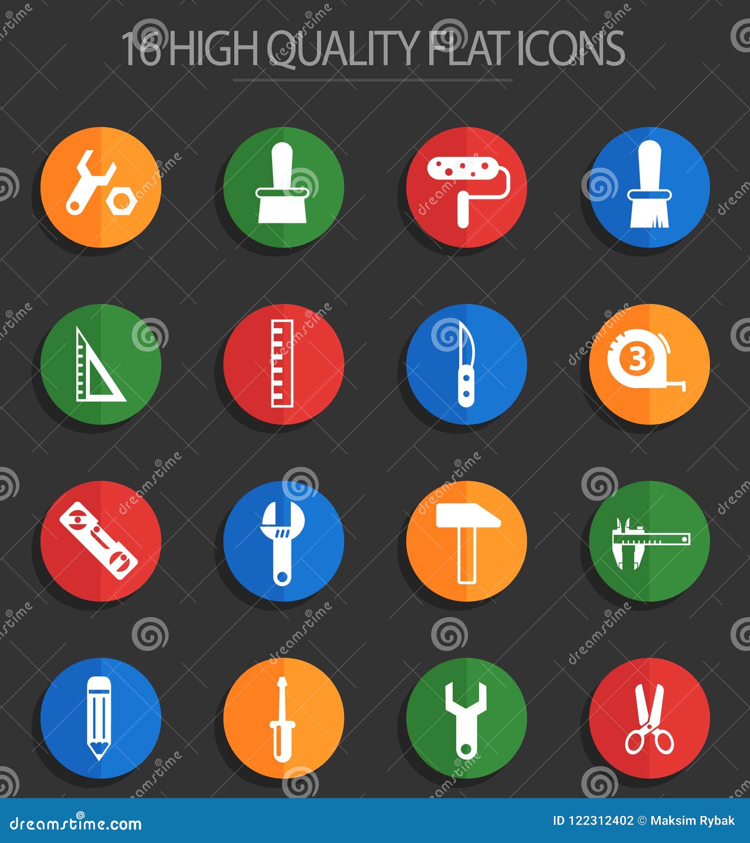 Work tools 16 flat icons stock vector. Illustration of hammer - 122312402