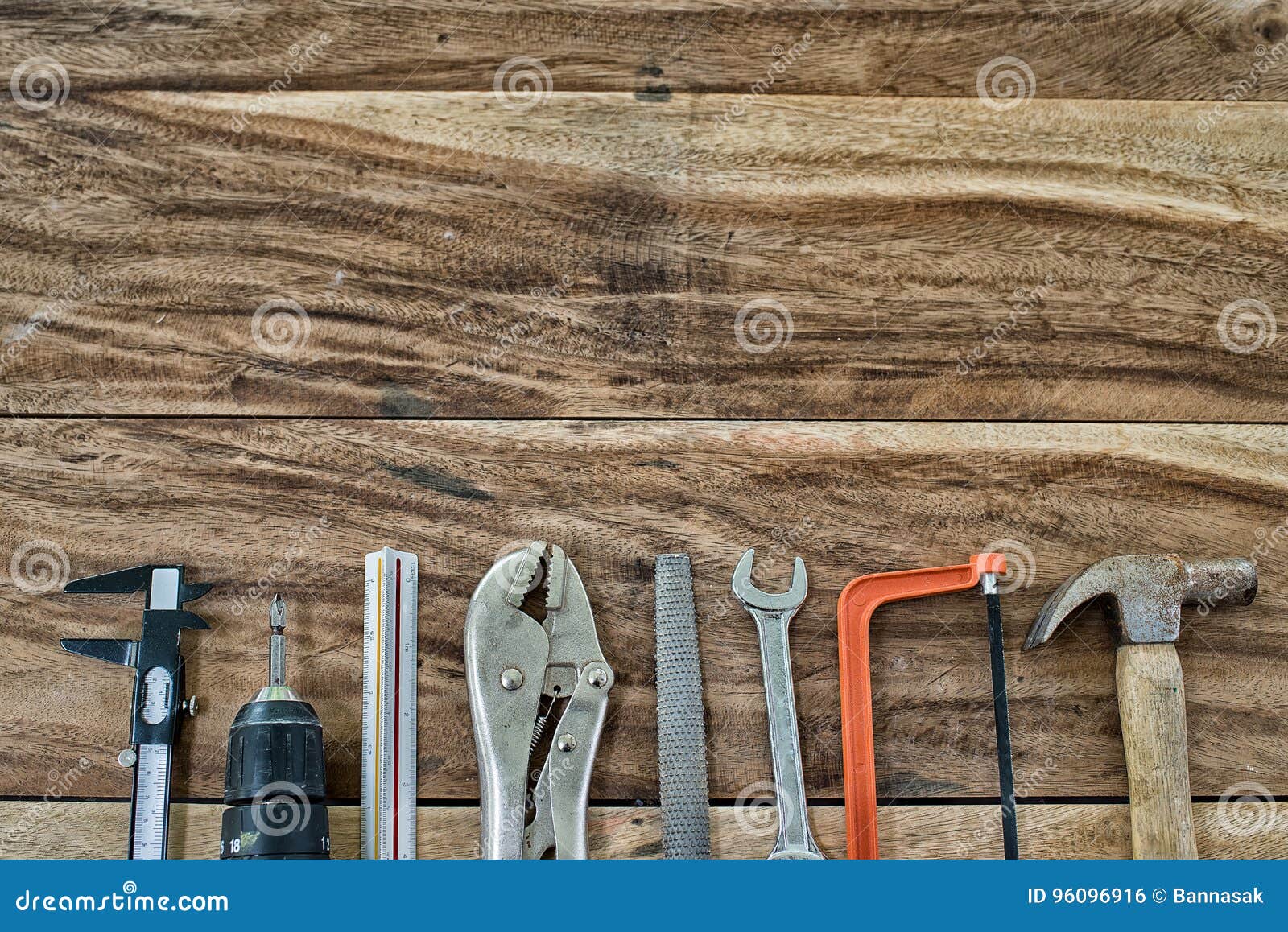 Work Tools Frame on Wood Background Stock Photo - Image of horizontal ...