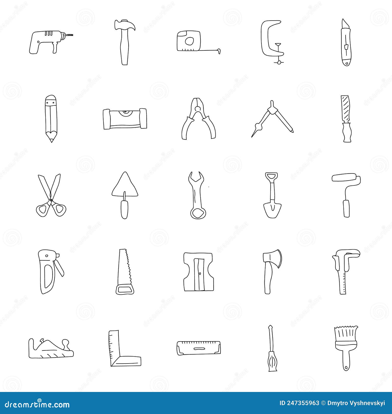 Work Tools Hand Drawn Linear Doodles Stock Vector - Illustration of ...