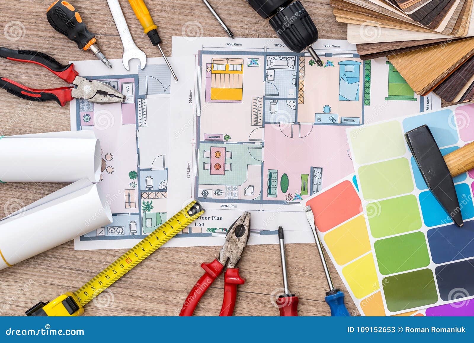 Work Tools and House Project Stock Image - Image of blueprints, ruler ...
