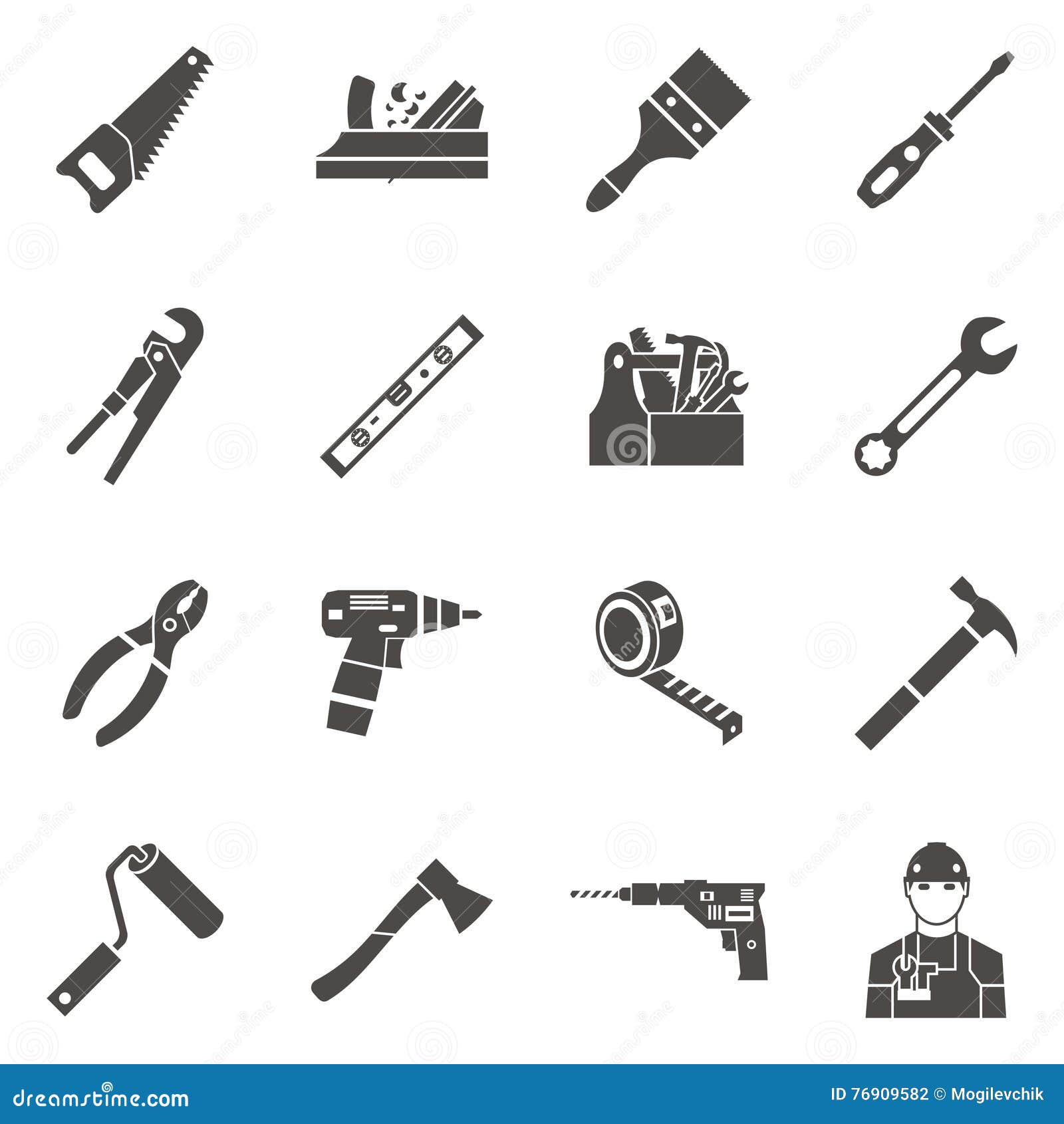 Work Tools Icon Set in Black Stock Vector - Illustration of industrial ...