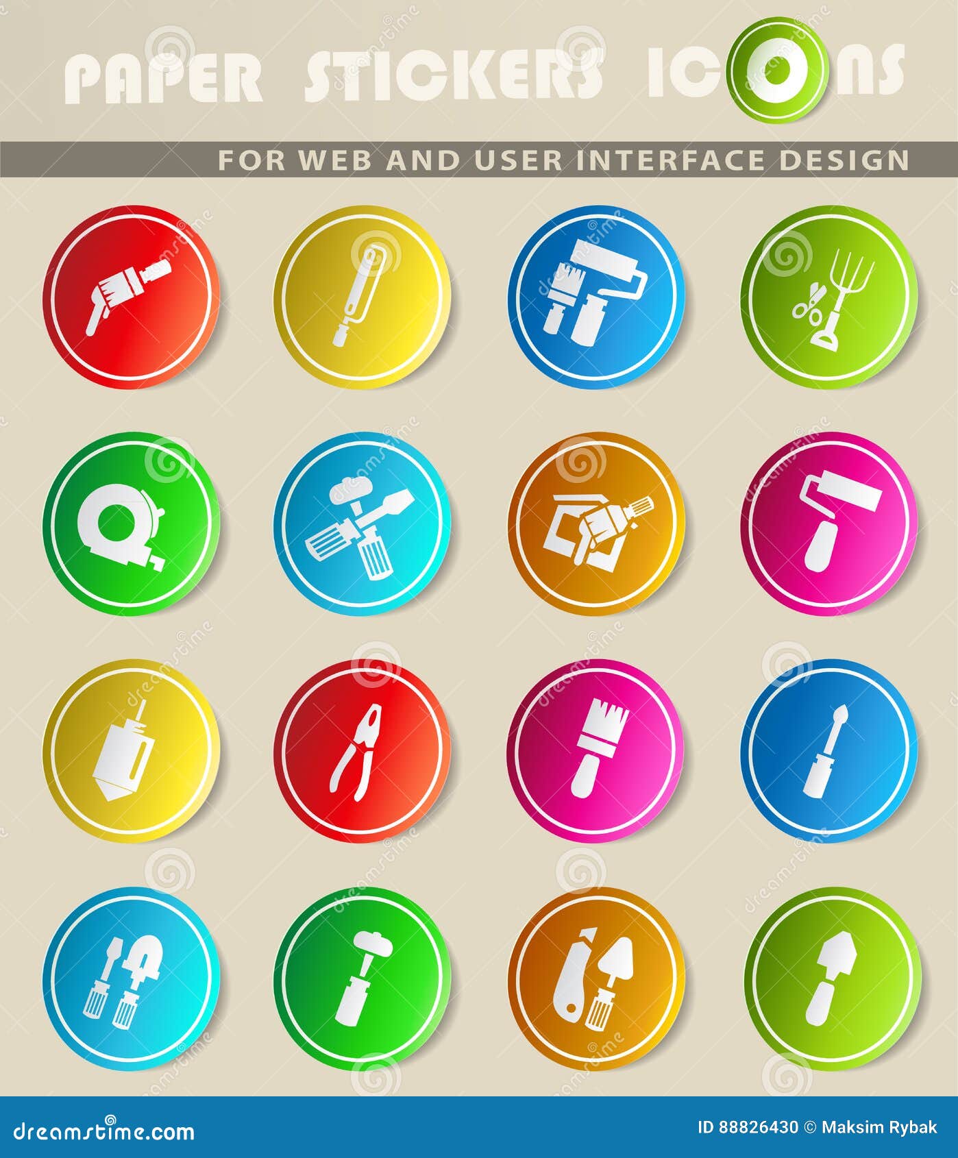 Work tools icon set stock illustration. Illustration of sticker - 88826430