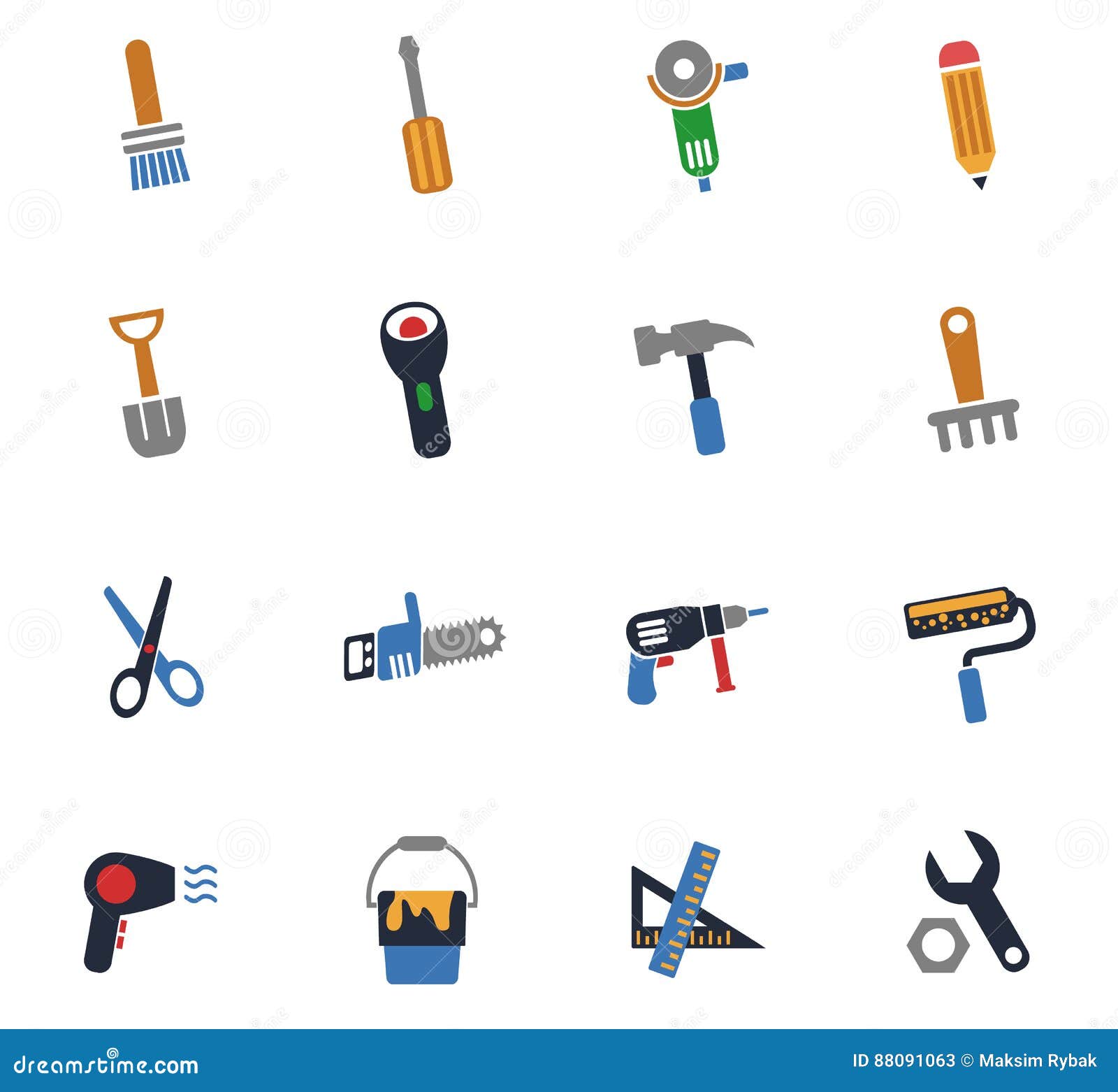 Work tools icon set stock vector. Illustration of flashlight - 88091063