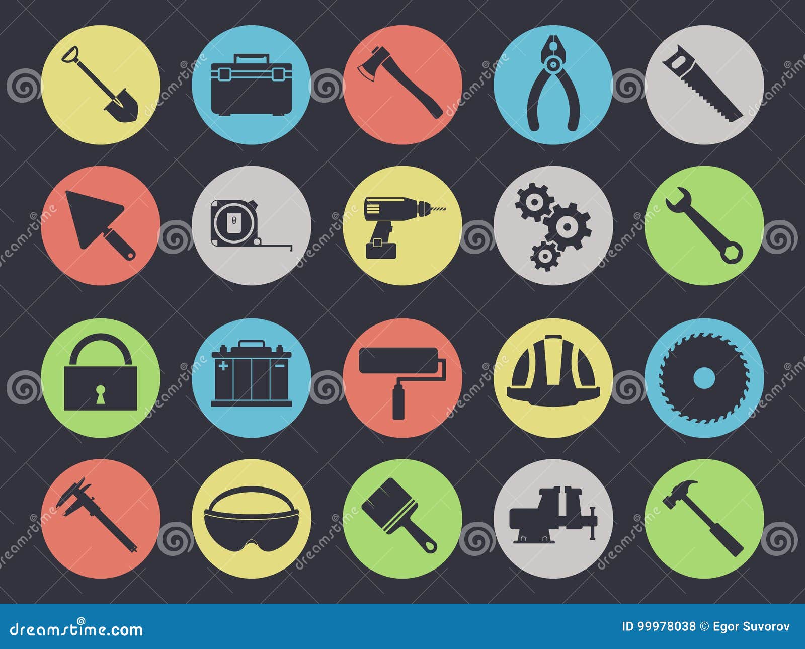 Work Tools Icons Set Isolated on Black Stock Vector - Illustration of ...