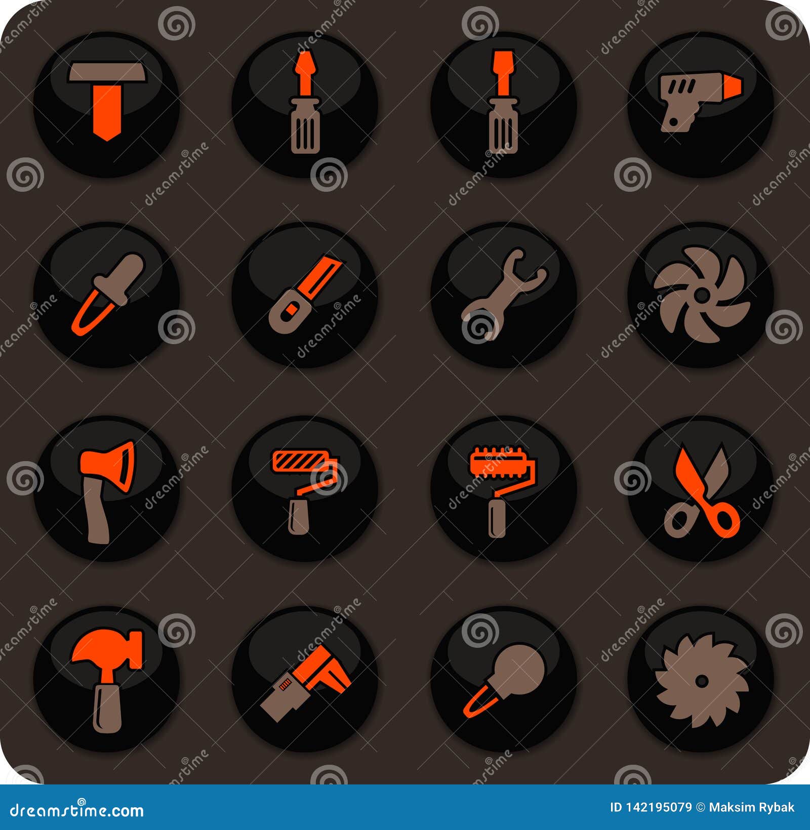 Work tools icons set stock vector. Illustration of jigsaw - 142195079