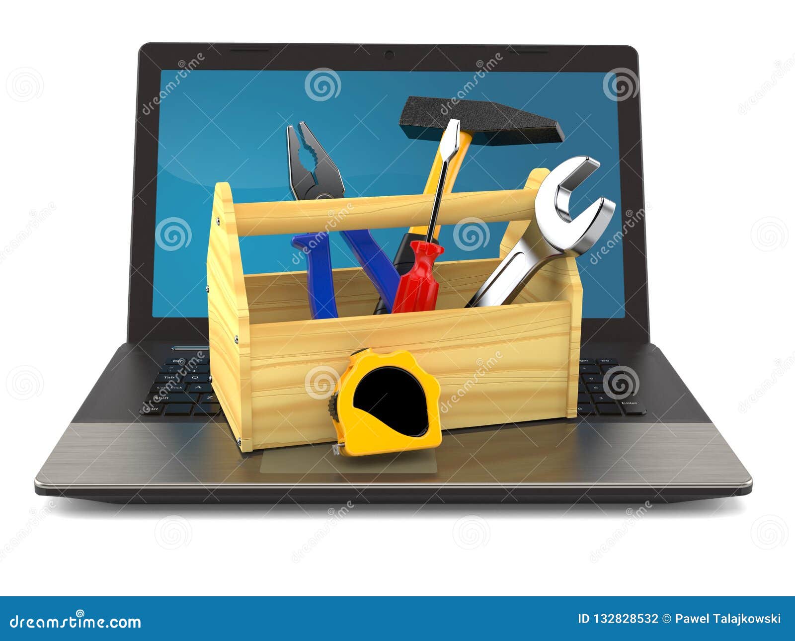 Work tools with laptop stock illustration. Illustration of construction ...