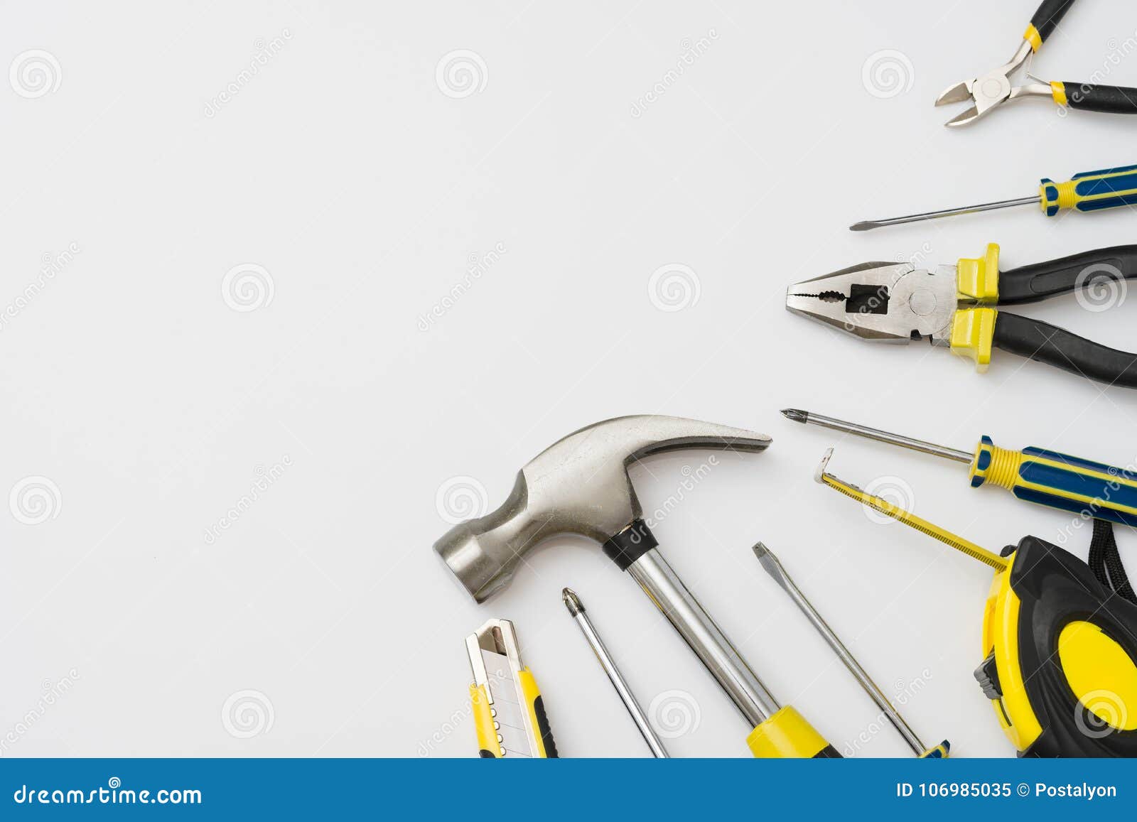 Work Tools Lined Up on a White Background. Stock Image - Image of ...