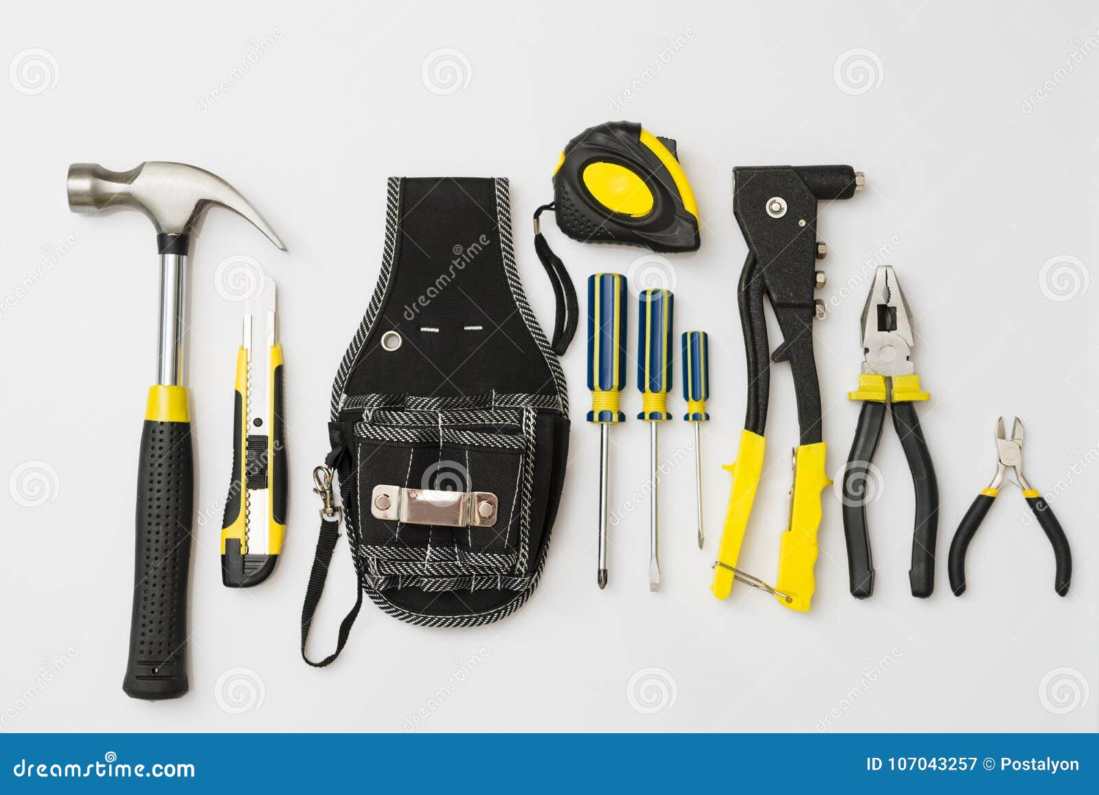 Work Tools Lined Up on a White Background. Stock Image - Image of ...