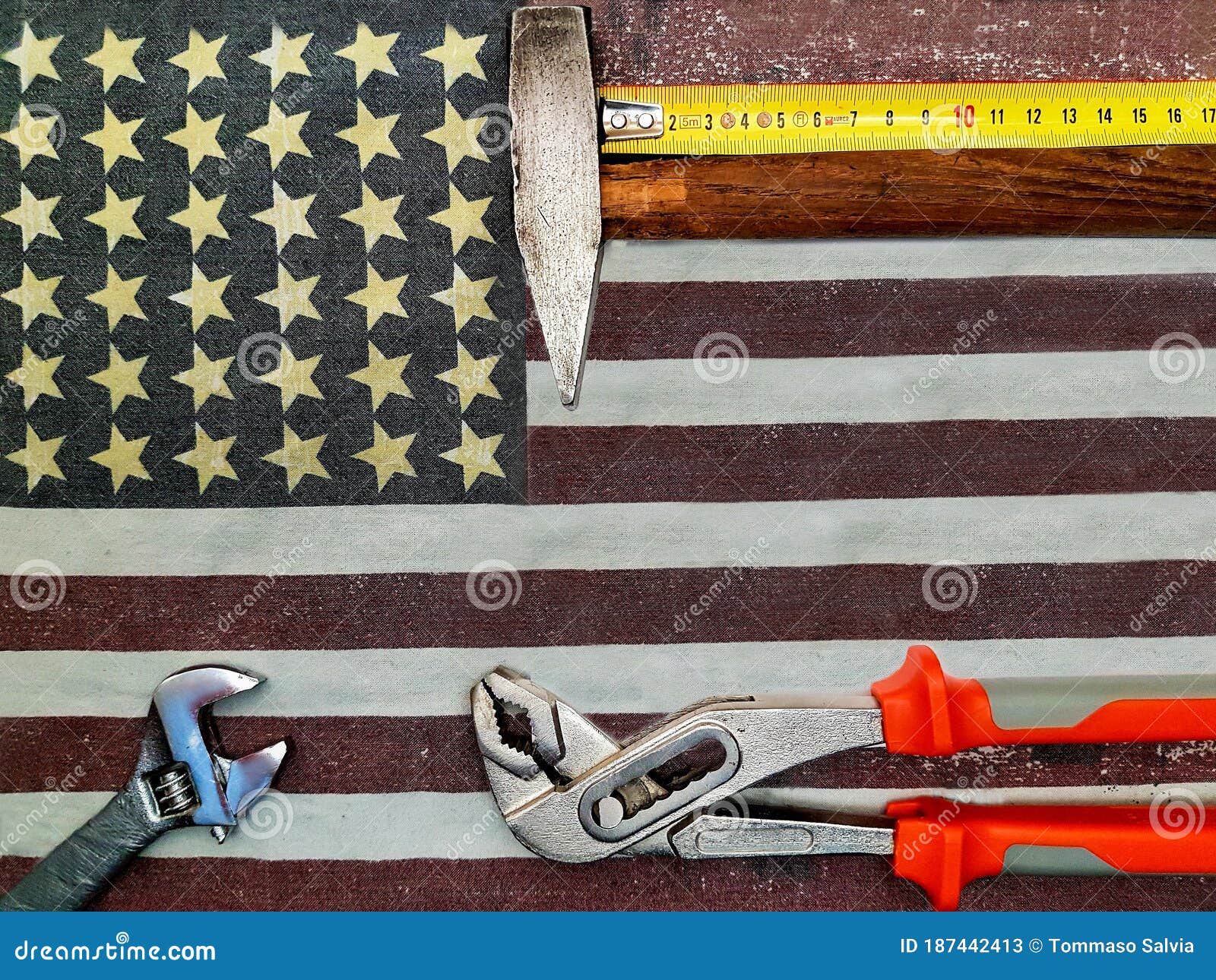 Work Tools Positioned Over an American Flag Stock Image - Image of ...
