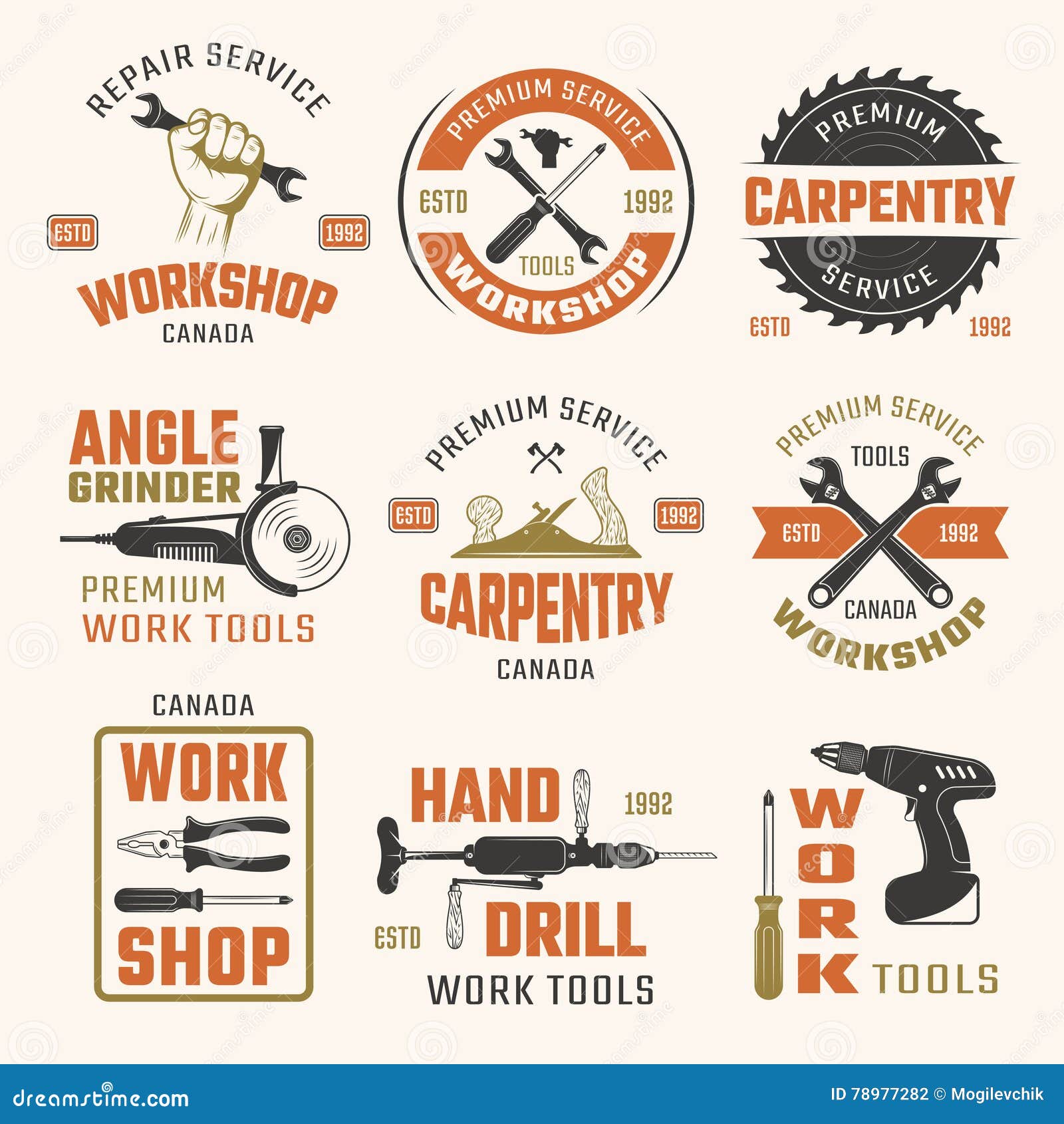 Work Tools Retro Style Emblems Stock Vector - Illustration of business ...