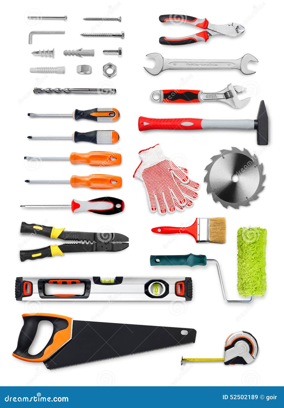 Work tools stock image. Image of paintbrush, hammer, glove - 52502189