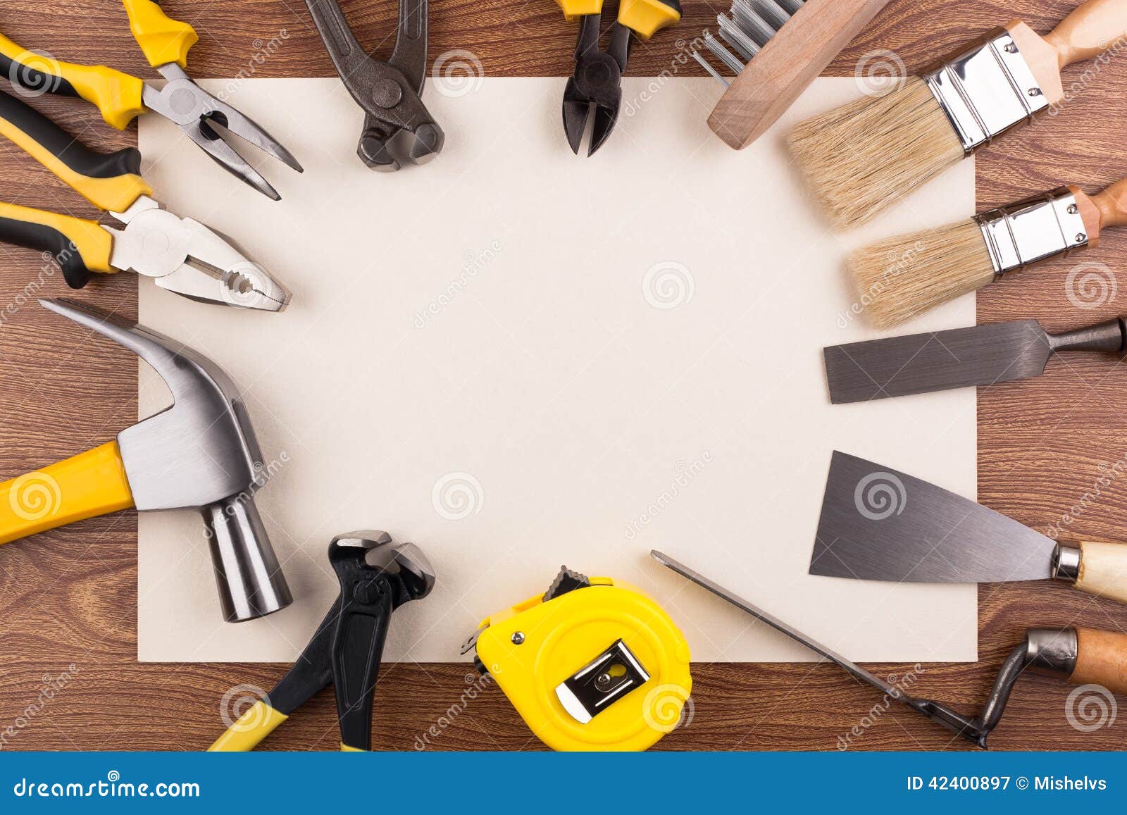 Work Tools and a Sheet of Paper. Stock Image - Image of tape ...