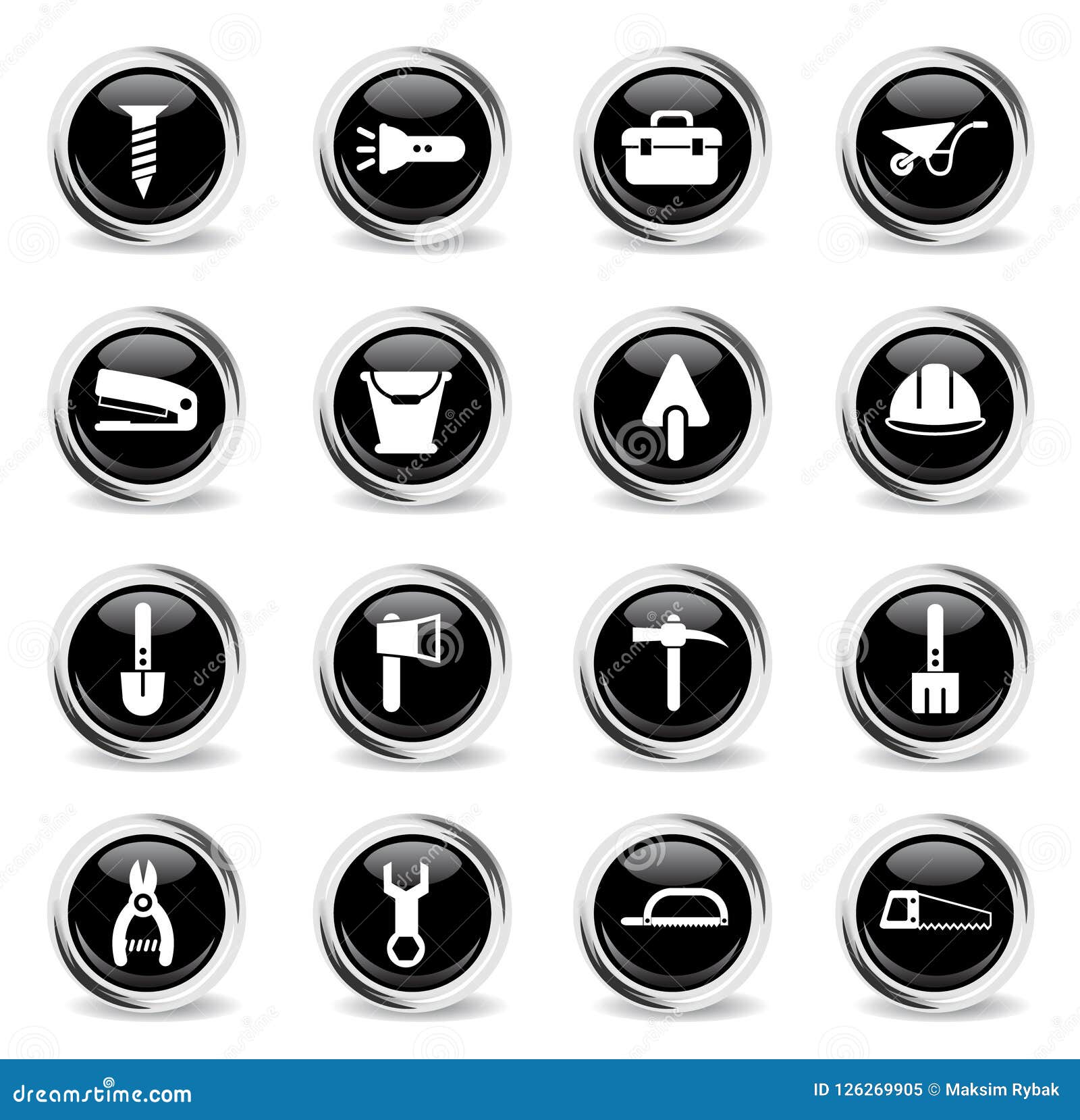 Work tools icon set stock vector. Illustration of shovel - 126269905