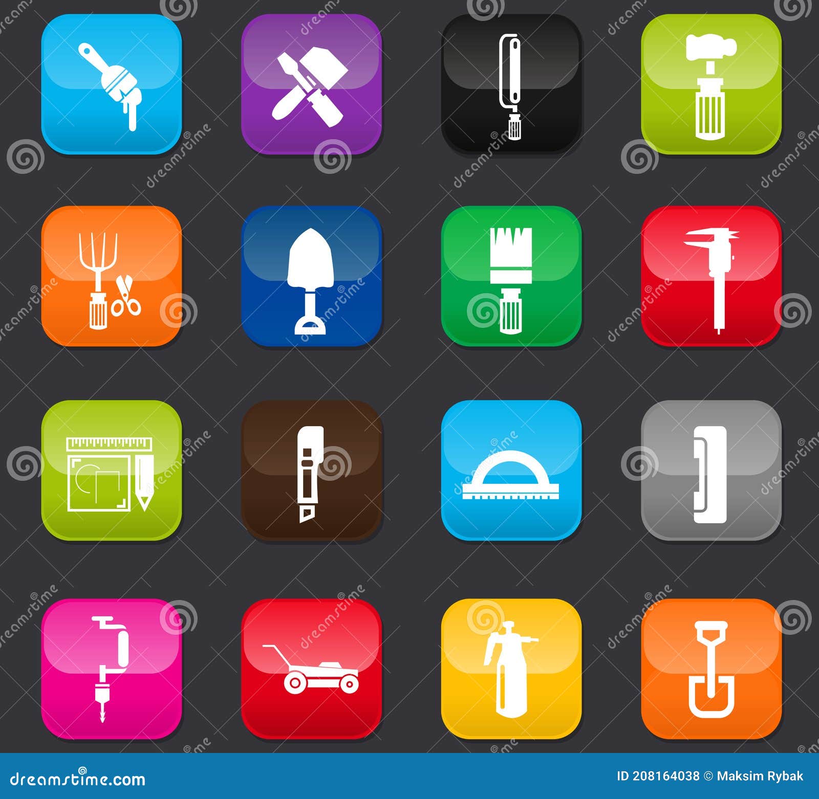 Work tools icons set stock vector. Illustration of shovel - 208164038