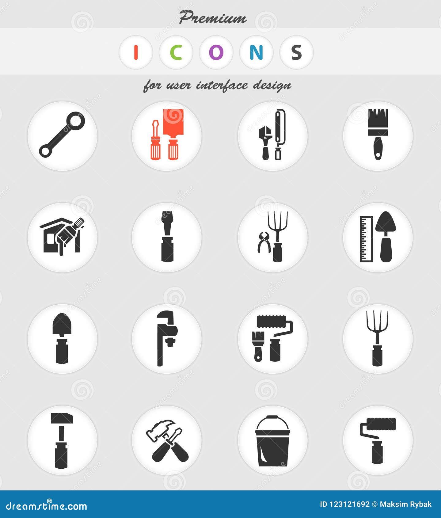 Work tools icon set stock vector. Illustration of roller - 123121692