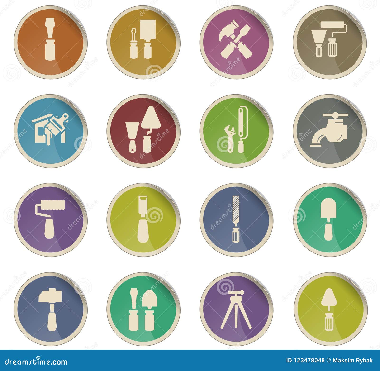 Work tools icon set stock vector. Illustration of hacksaw - 123478048
