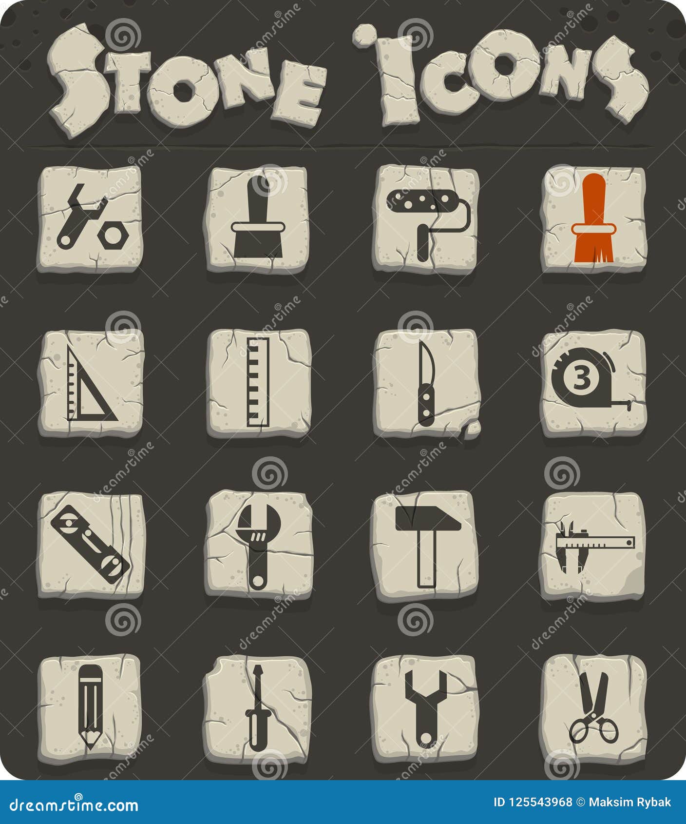 Work tools stone icon set stock vector. Illustration of scissors ...