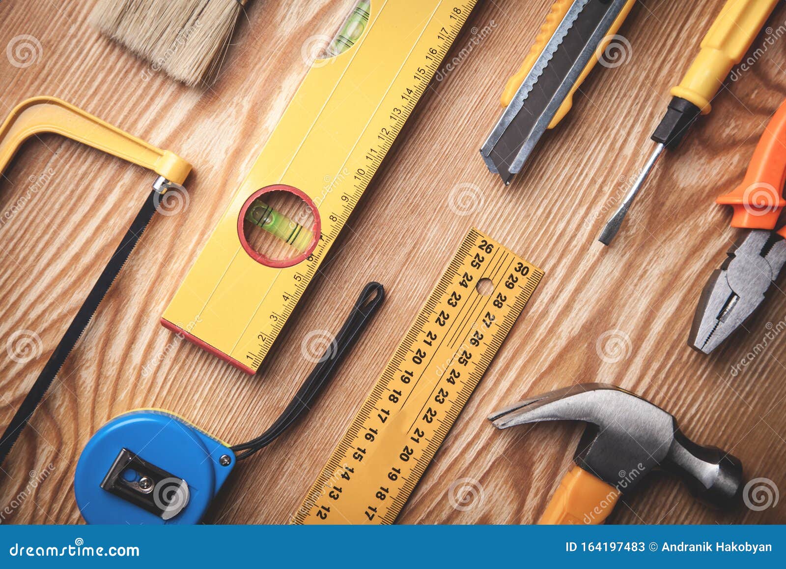 Work Tools on Wooden Background Stock Image - Image of metal ...