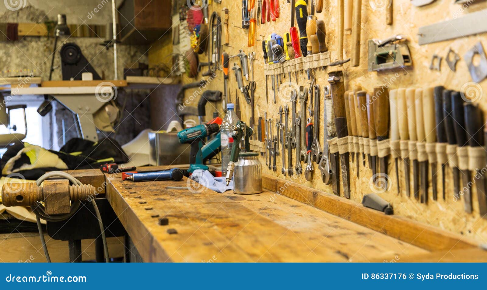 Work Tools and Workbench at Workshop Stock Photo - Image of board ...