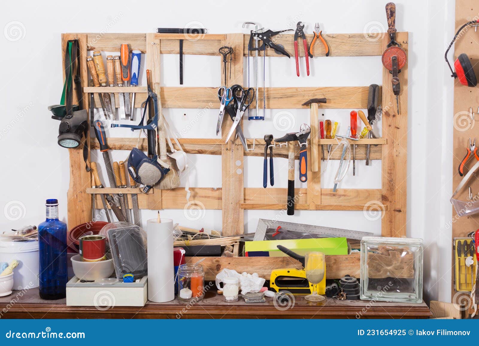 Work tools at workshop stock image. Image of workshop - 231654925
