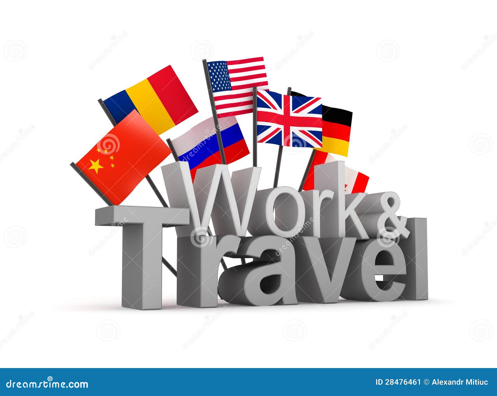 Work and Travel 3D Concept Image. Isolated on White Stock Illustration ...