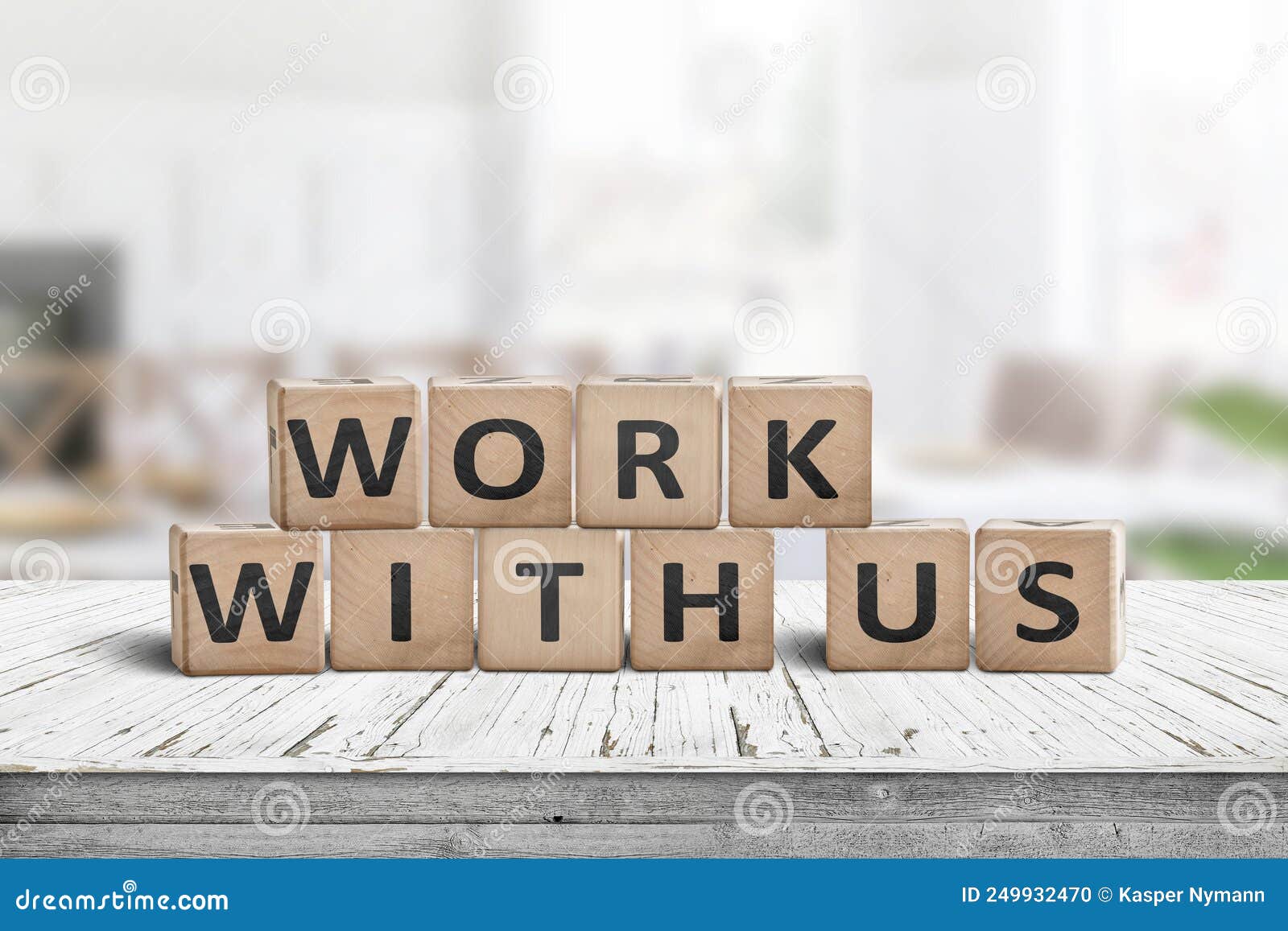 Work with Us Sign in a Bright Office Environment Stock Photo - Image of ...